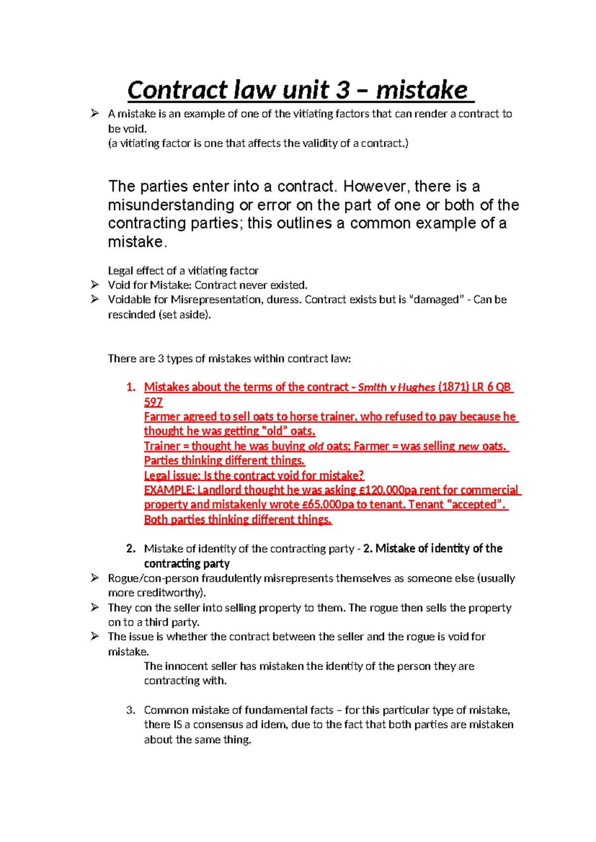 Contract Law Unit 3 Mistake Contract Law Unit 3 Mistake A Mistake Is An Example Of One Of