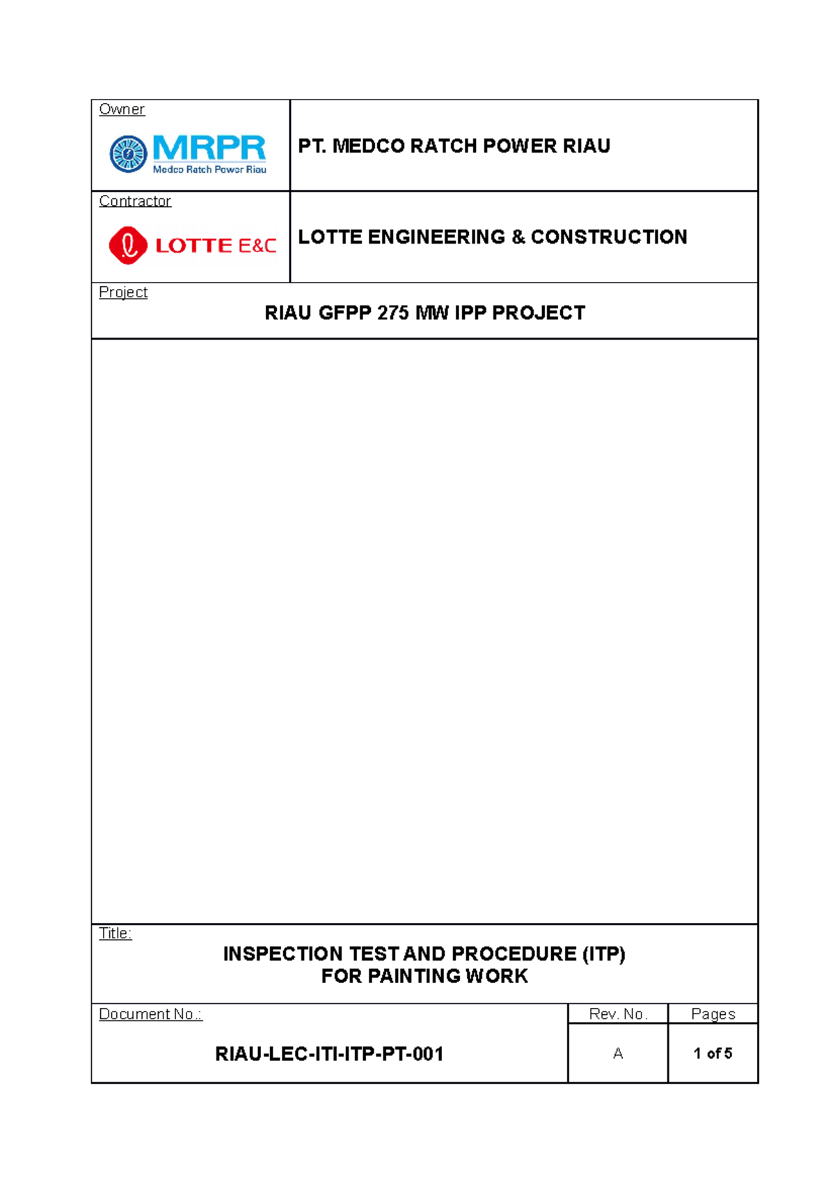 ITP-PT-001 Painting Work Rev - Owner PT. MEDCO RATCH POWER RIAU ...