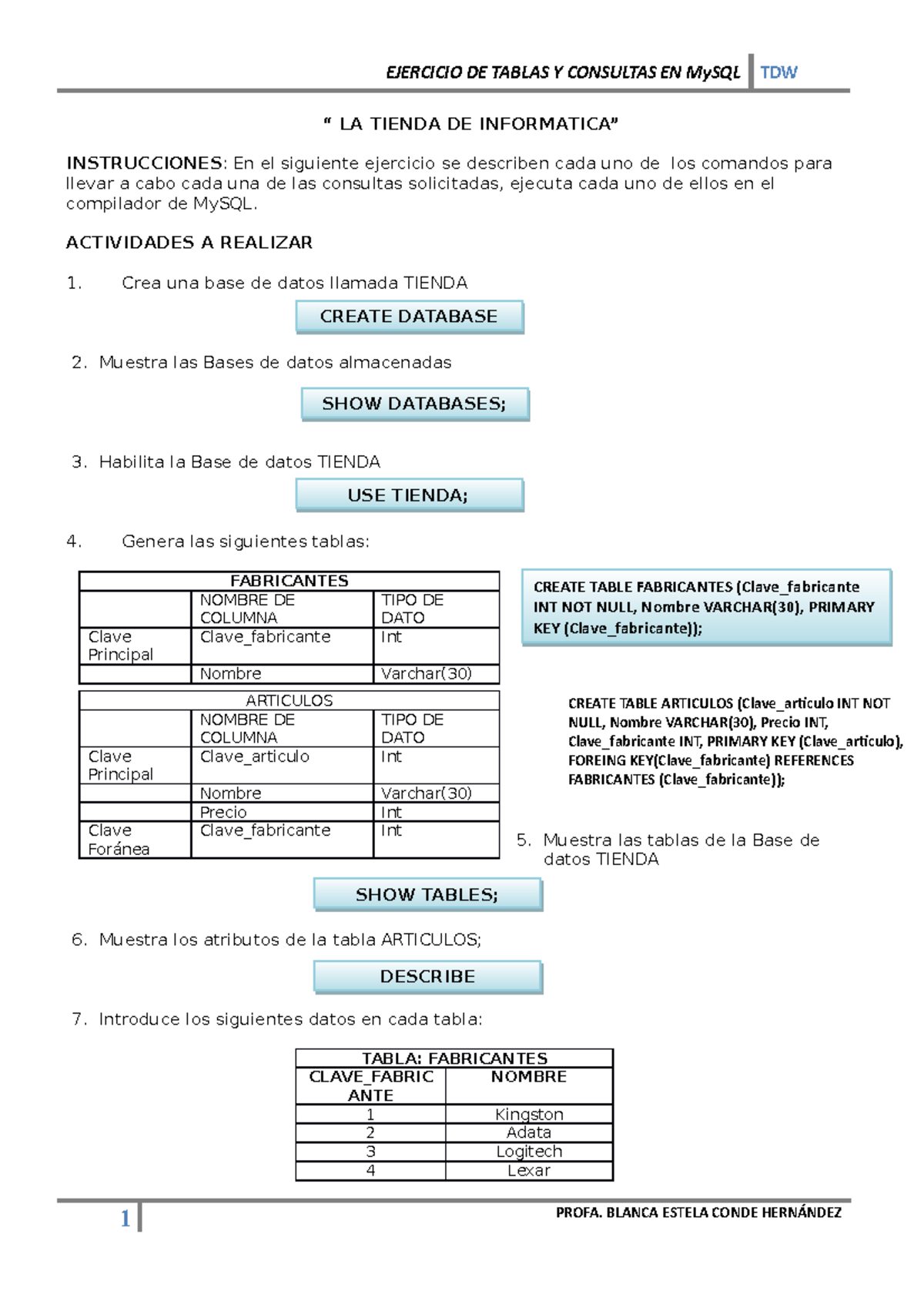 Ejercicio SQL Tienda Informatica - “ LA TIENDA DE INFORMATICA ...