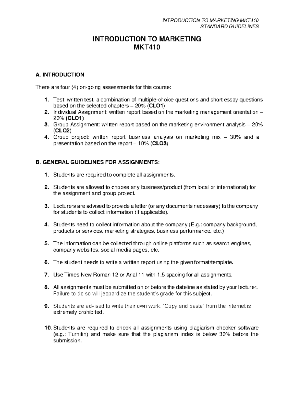1. General Guideline - INTRODUCTION TO MARKETING MKT STANDARD ...