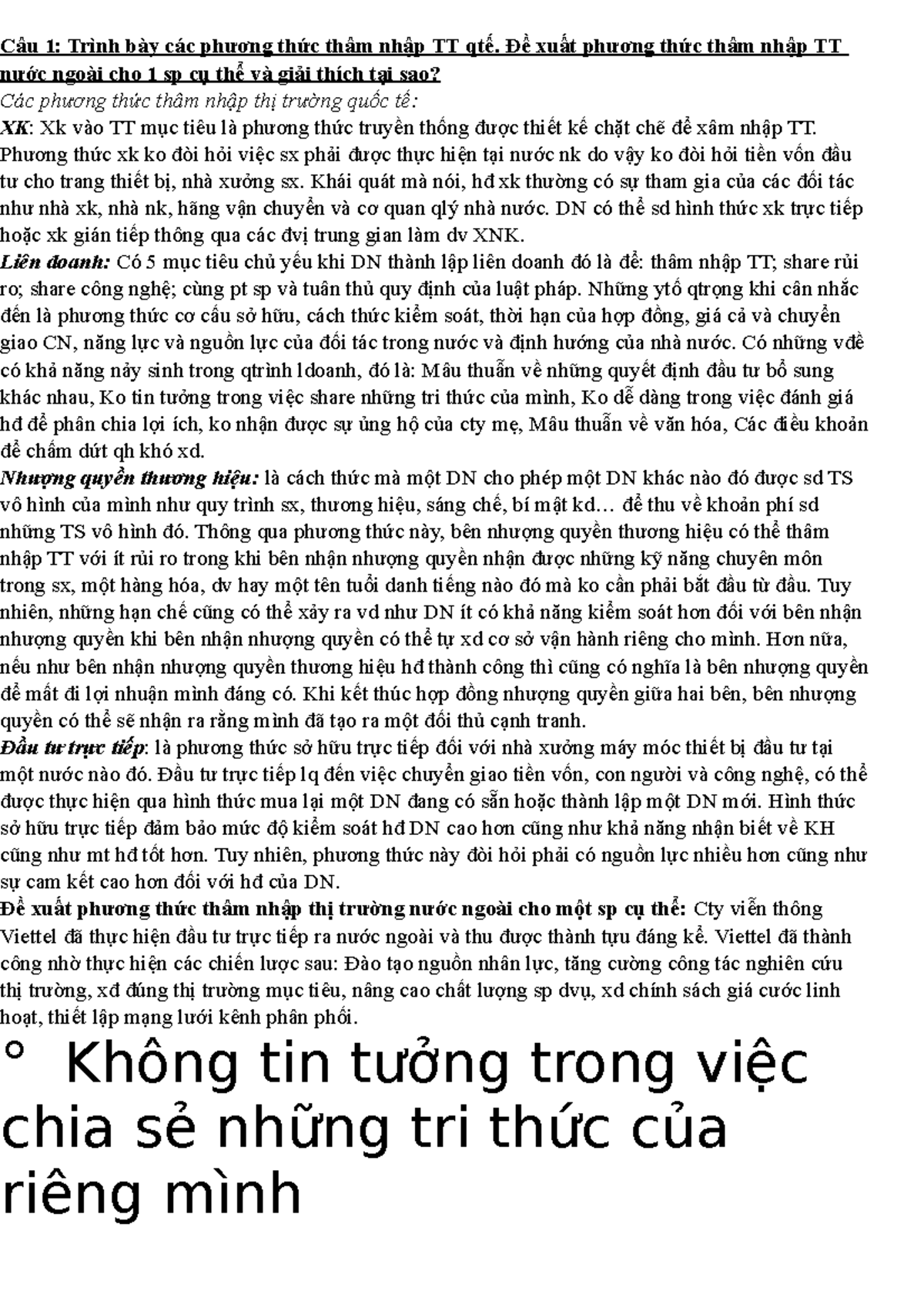 đề cương cuối kì MKT QT - nmnb - Câu 1: Trình bày các phương thức thâm ...