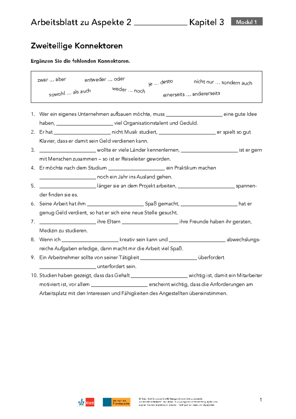 Aspekte 2 K3 M1 a - test - Arbeitsblatt zu Aspekte 2 Kapitel 3 Modul 1 ...