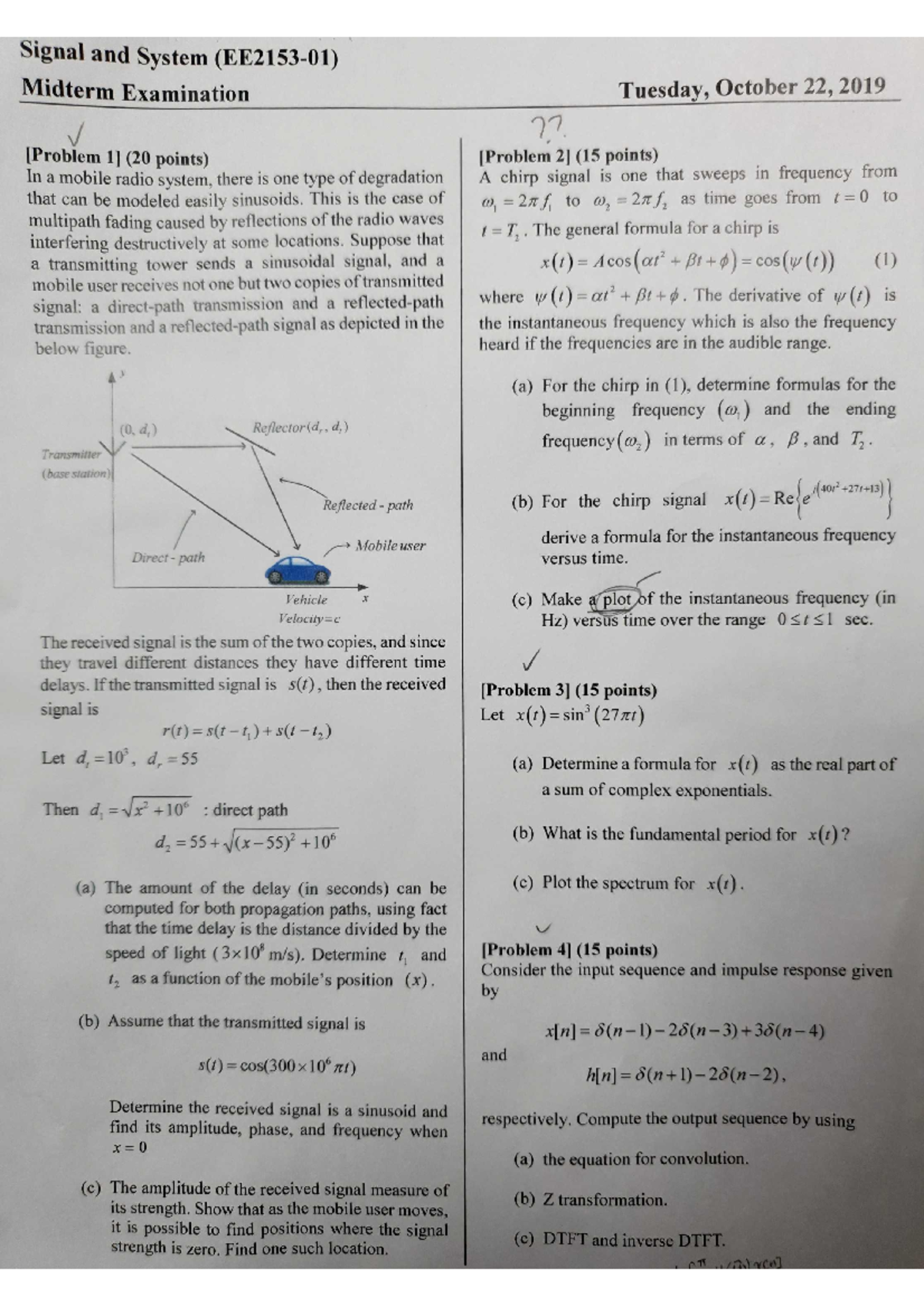 Signal&System 2019 Midterm - 신호및시스템 - Studocu