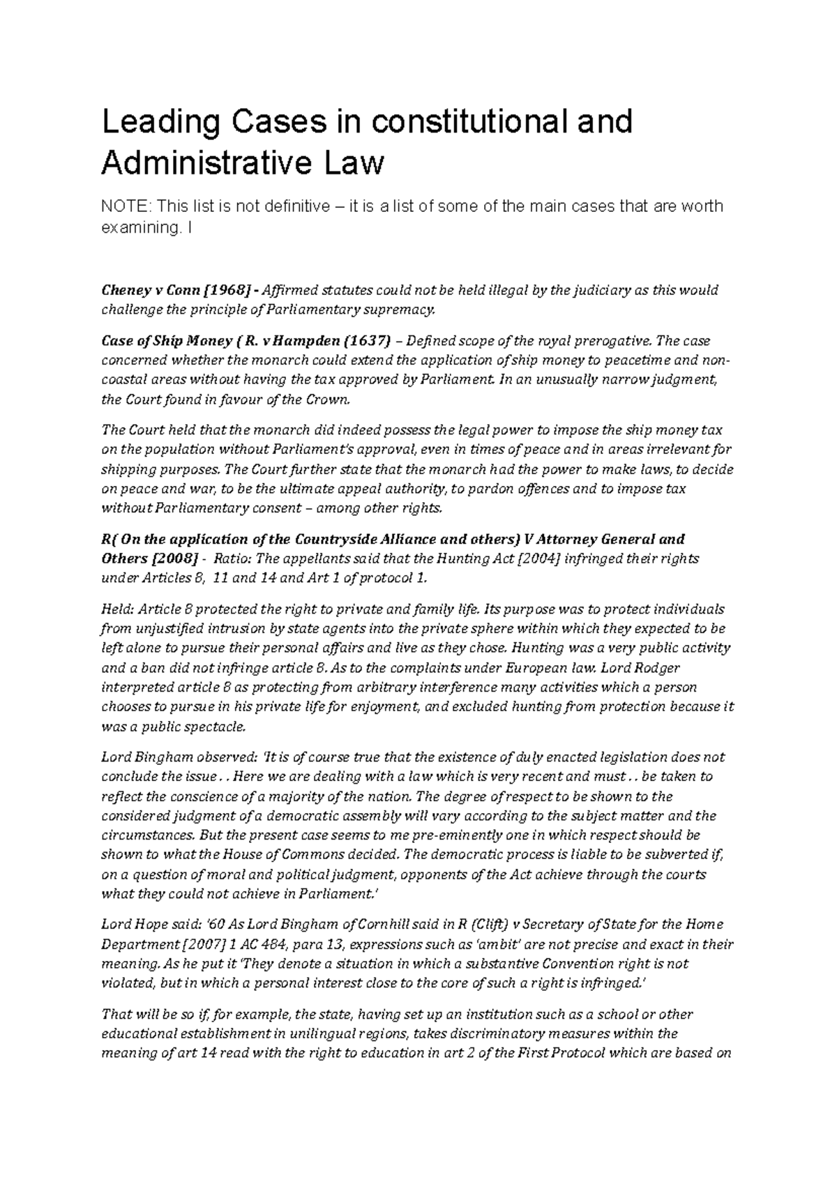 LIST OF MAIN Cases IN Constitutional LAW - Leading Cases in ...