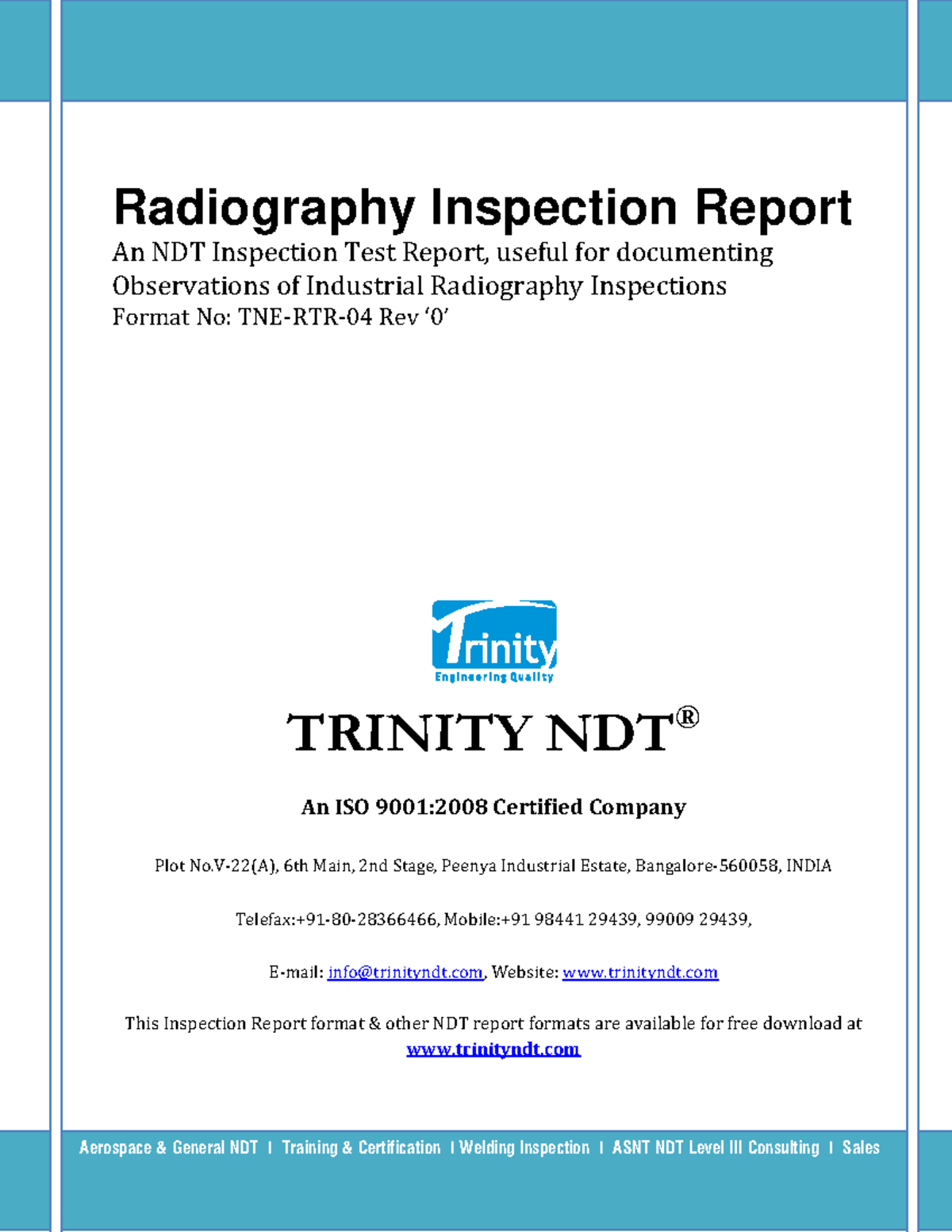 Radiography inspection NDT sample test report format - Radiography ...