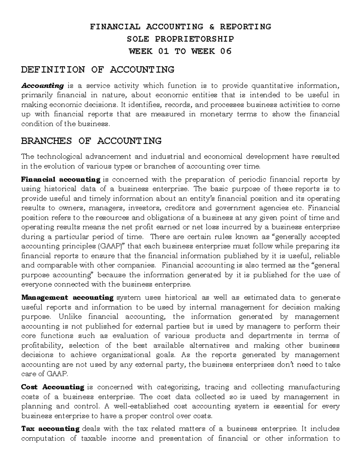 LESSON 1 Financial Accounting and Reporting - FINANCIAL ACCOUNTING ...