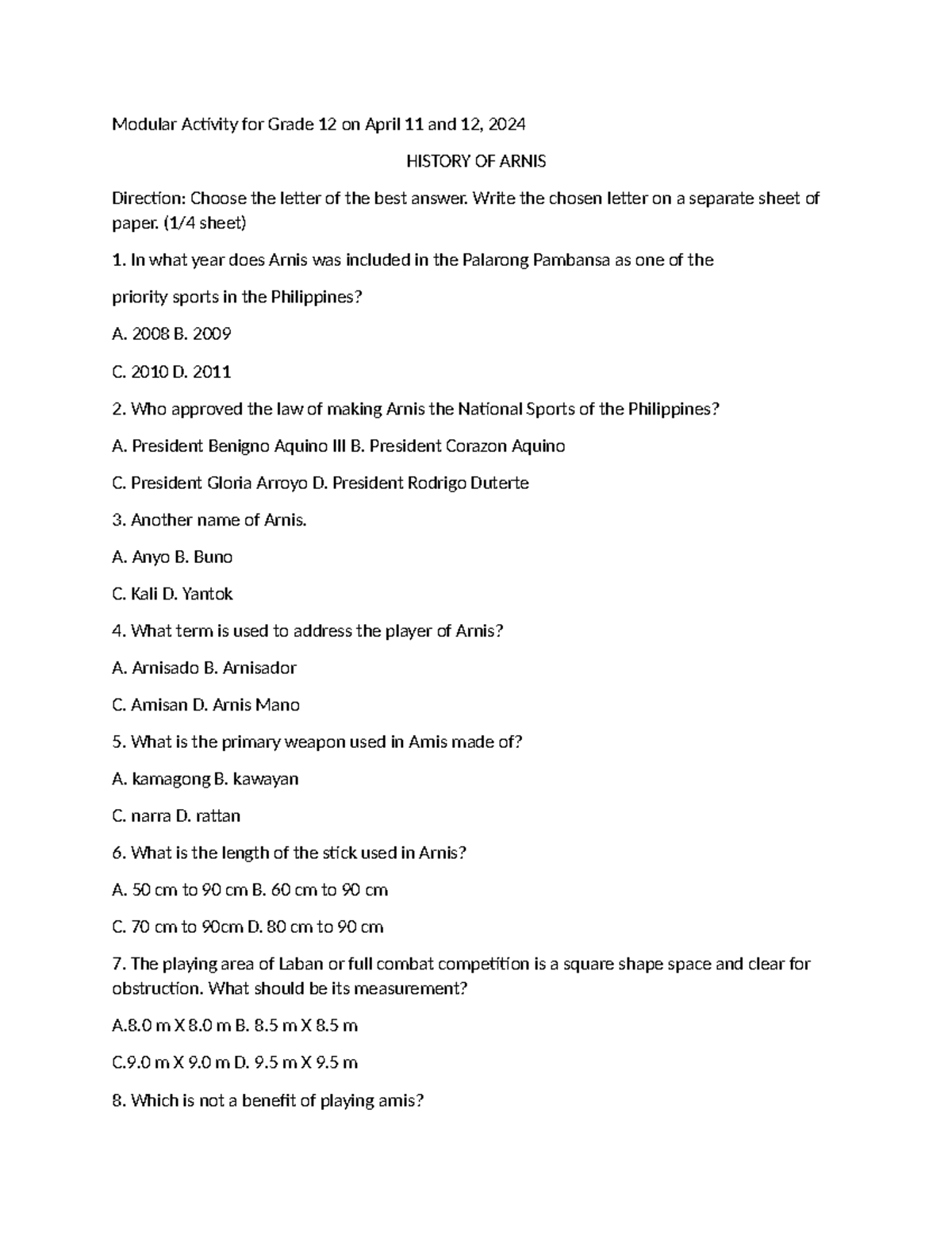 Modular Activity for Grade 12 on April 11 and 12 - Modular Activity for ...