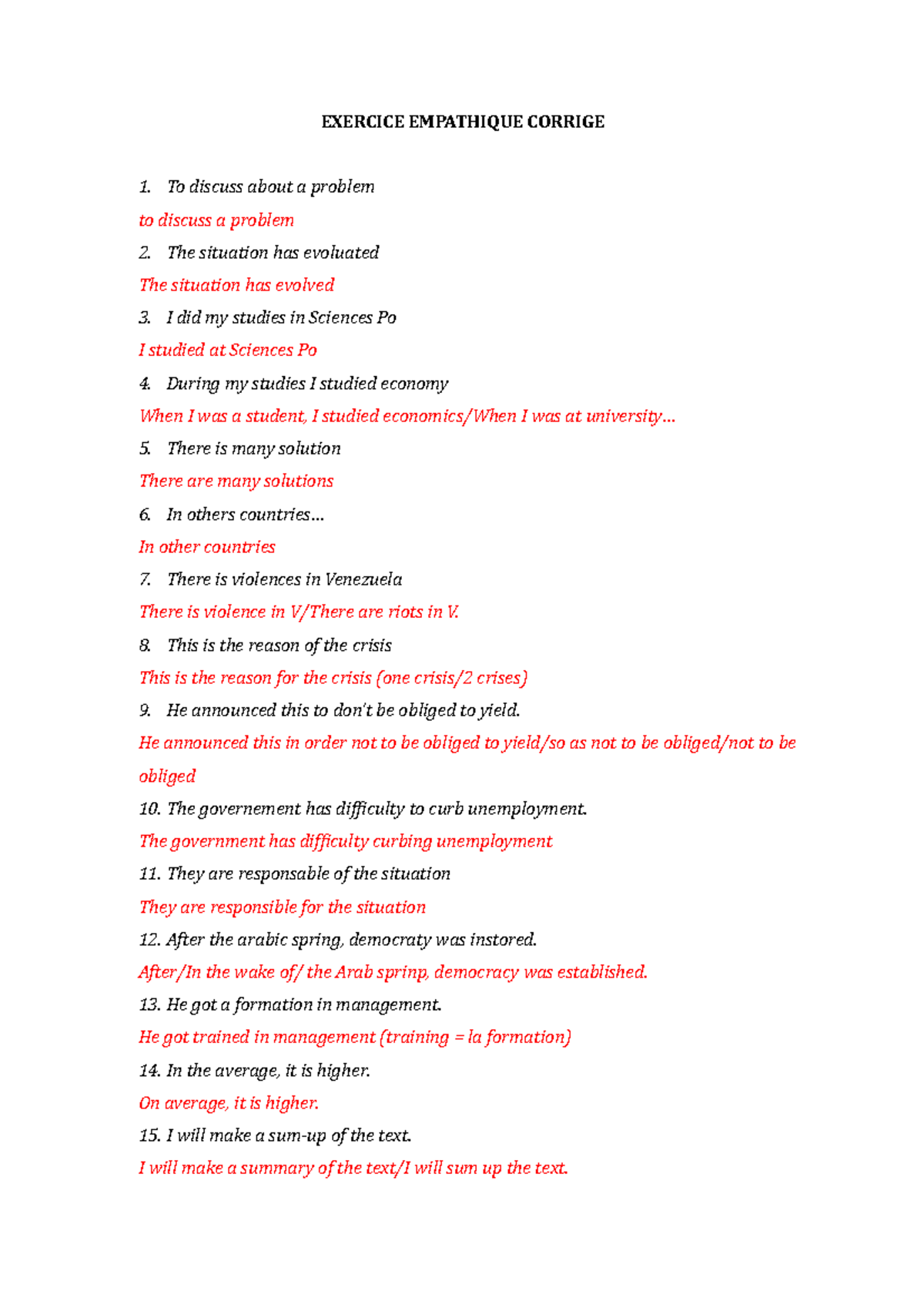 Exercice Emphatique (corrigé) - EXERCICE EMPATHIQUE CORRIGE To discuss ...