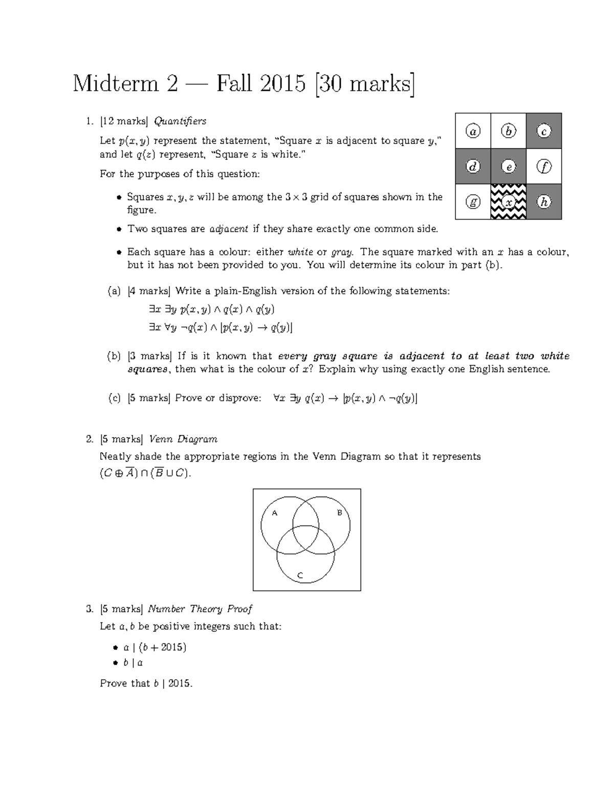Sample-m2 - Midterm Sample - Midterm 2 — Fall 2015 [30 marks] [12 marks ...