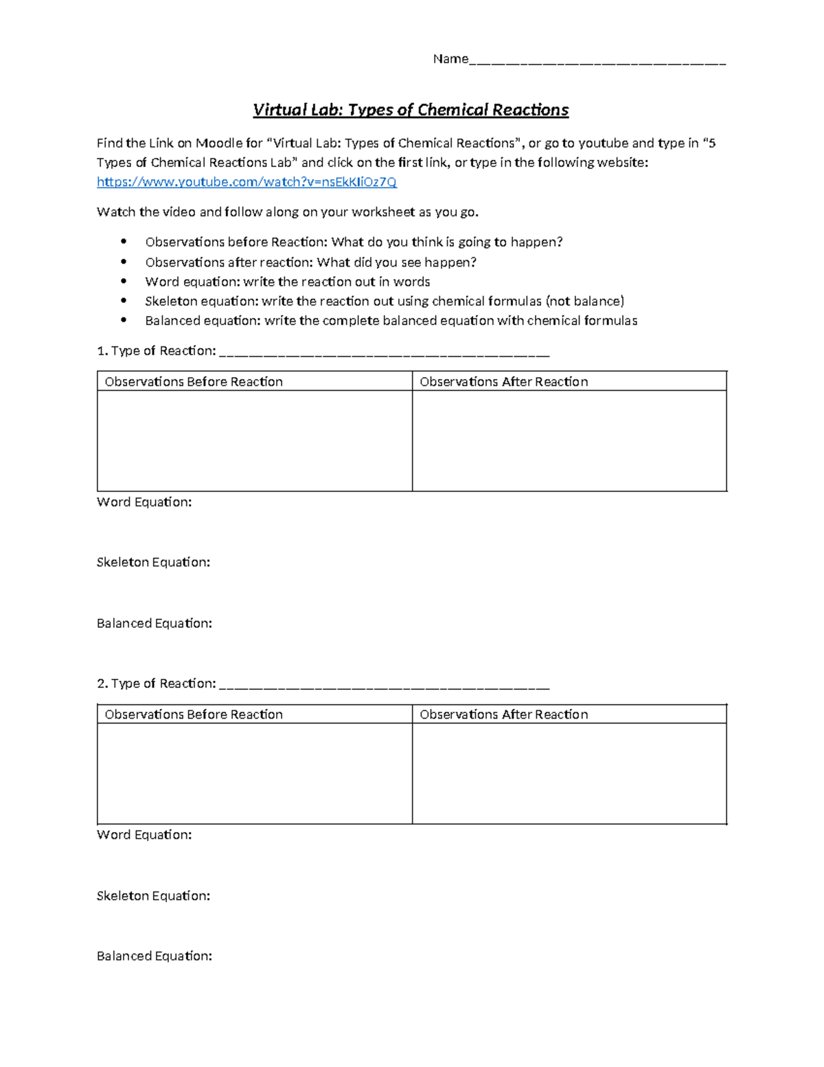 Virtual Lab - Types of Chemical Reactions 2 - Virtual Lab: Types of ...