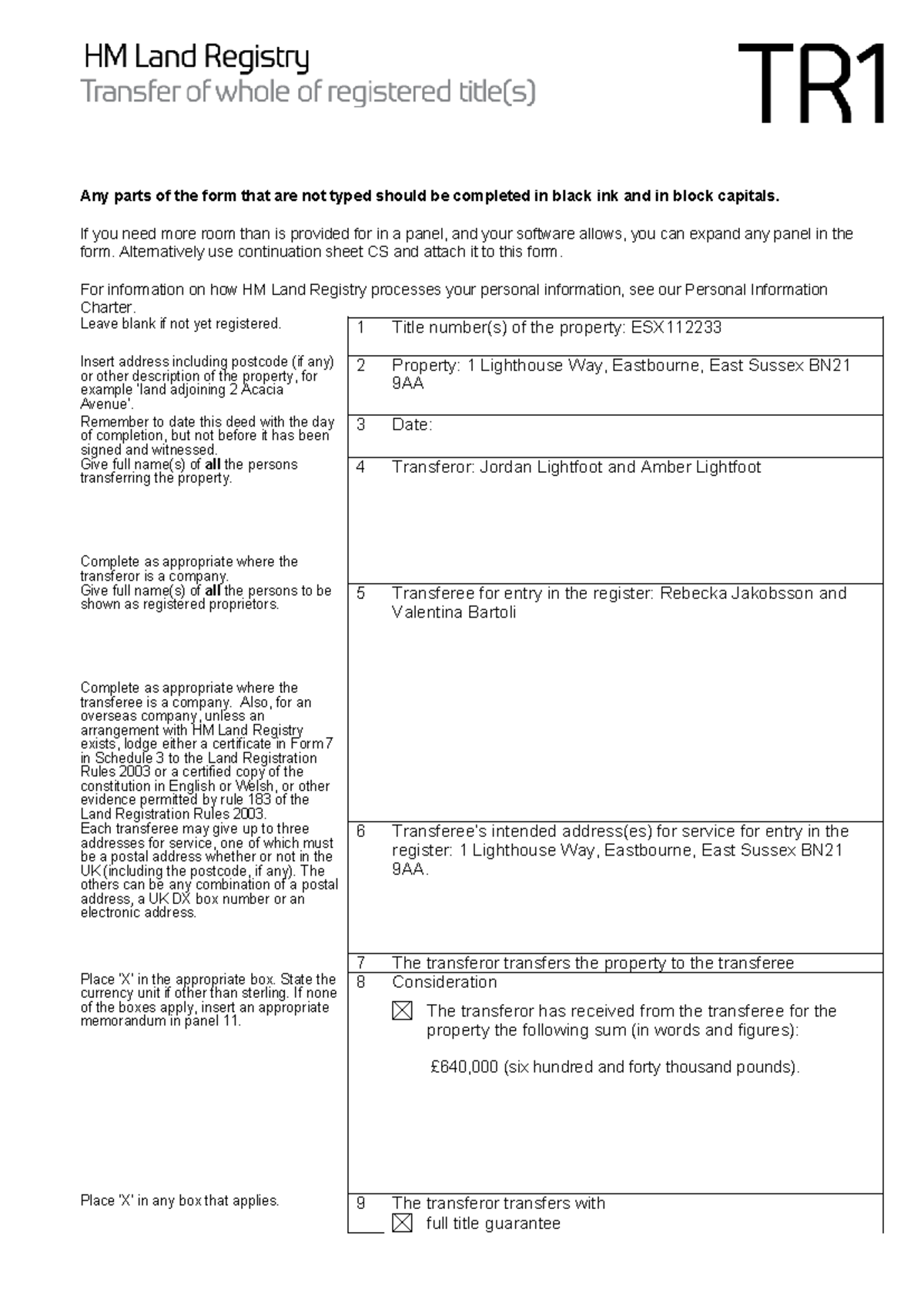 tr1 sample draft sample - Any parts of the form that are not typed ...