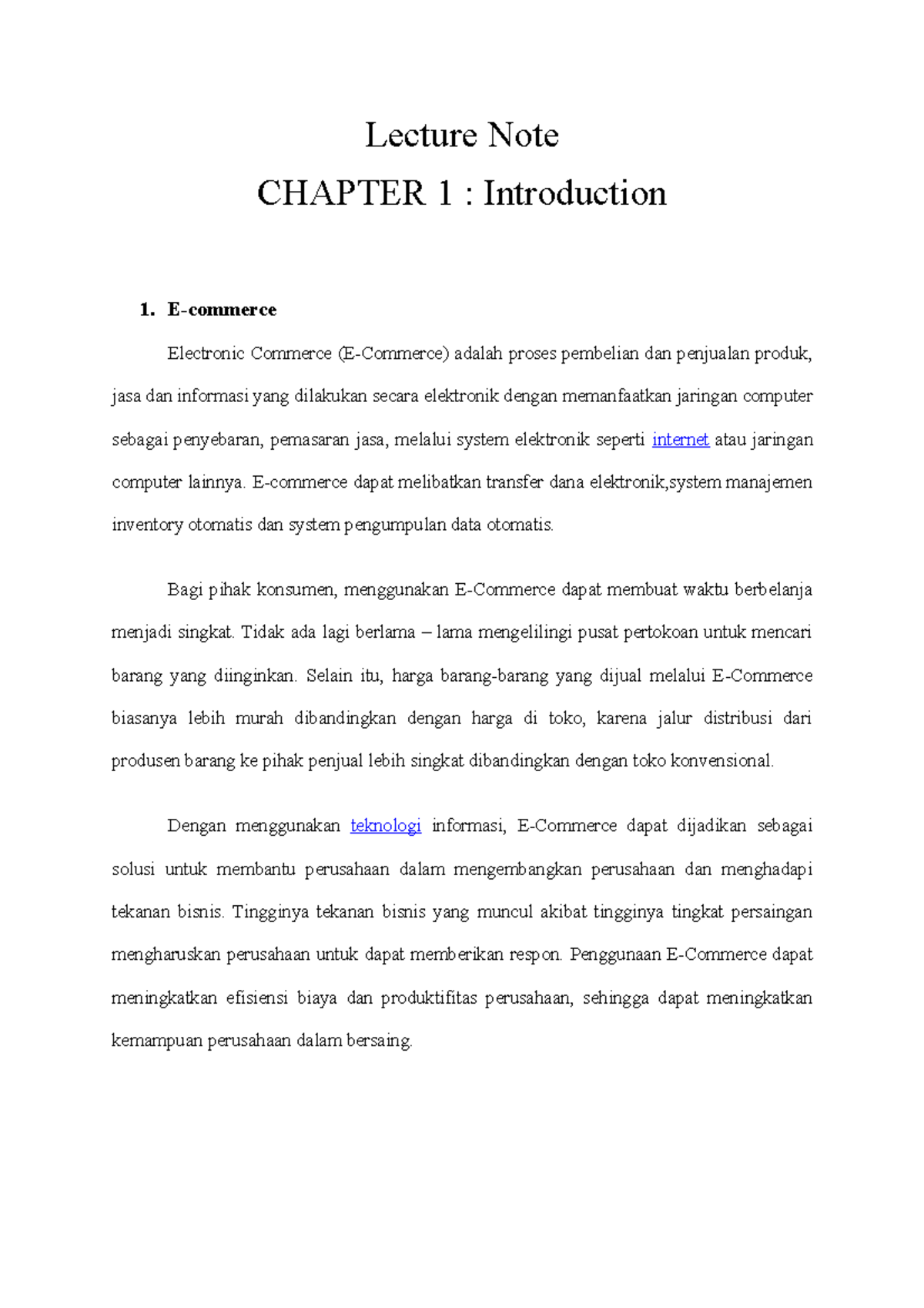 Chapter 1 Lecture Note - pengantar bisnis semester 1 - Lecture Note ...