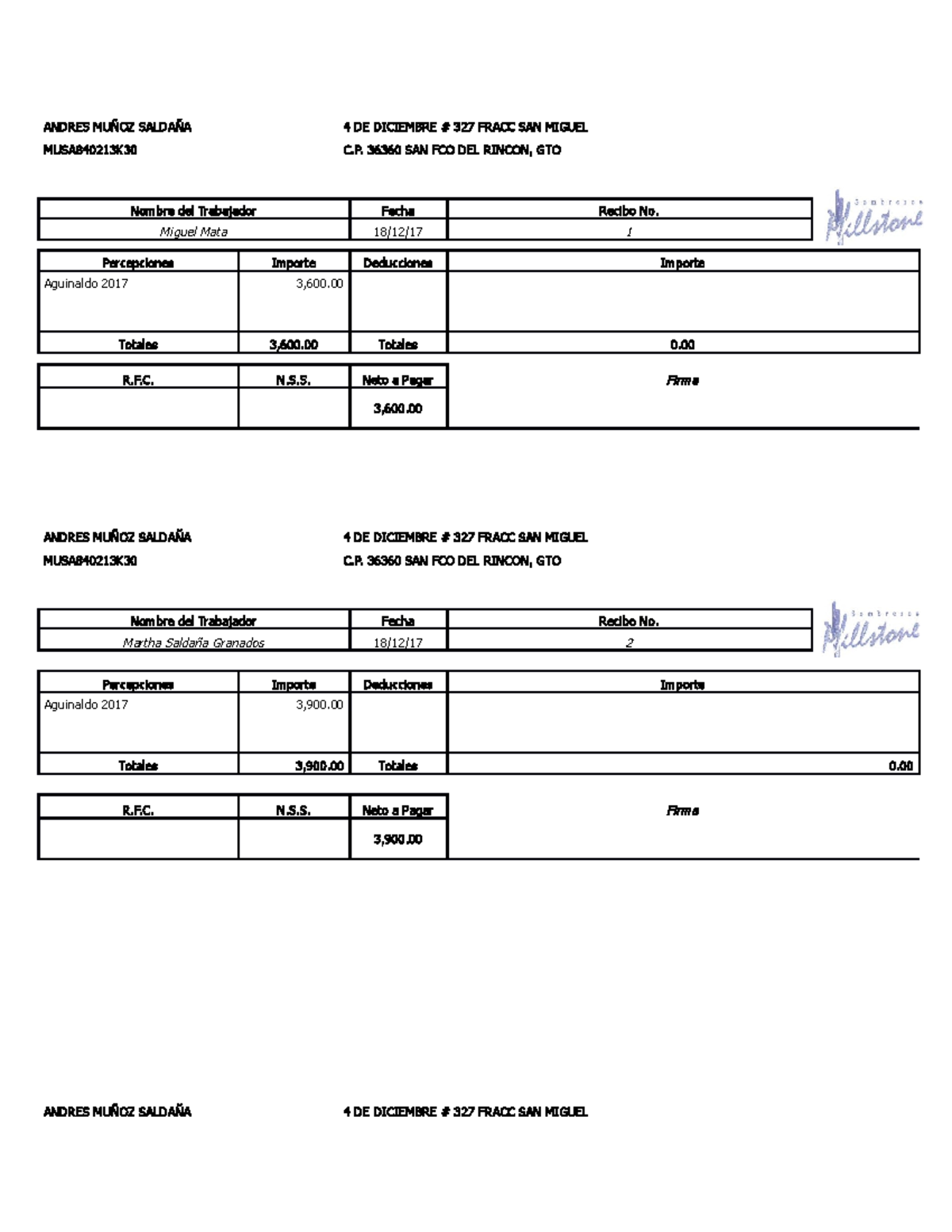 Recibos aguinaldo - Apoyo didáctico y laboral - ANDRES MUÑOZ SALDAÑA 4 ...
