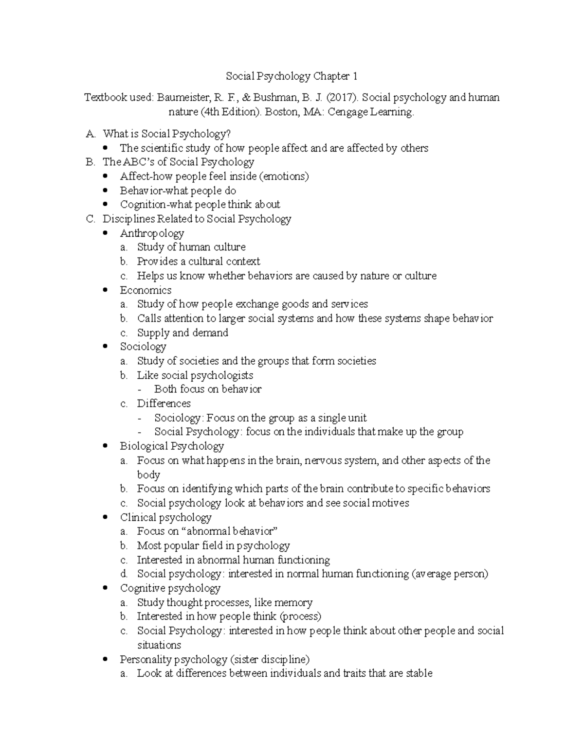 Social Psychology Chapter 1 Notes - Social Psychology Chapter 1 ...