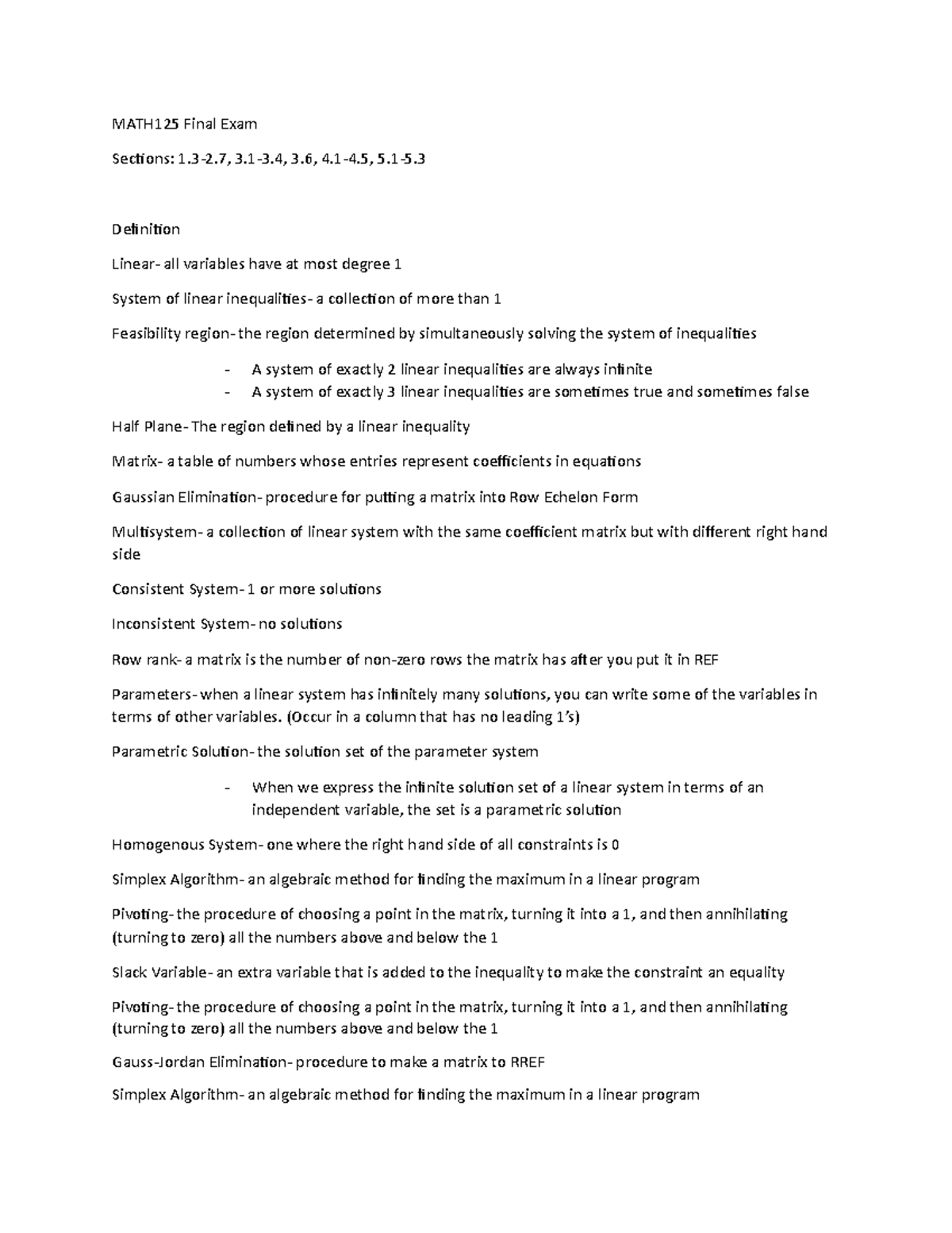 MATH125 Final Exam Note Sheet MATH125 Final Exam Sections 1 3 2 3 1