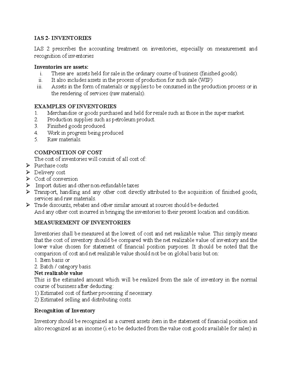 ACC 421 2023 NOTE - This is useful to understand IFRS 2 and IAS 2 - IAS ...
