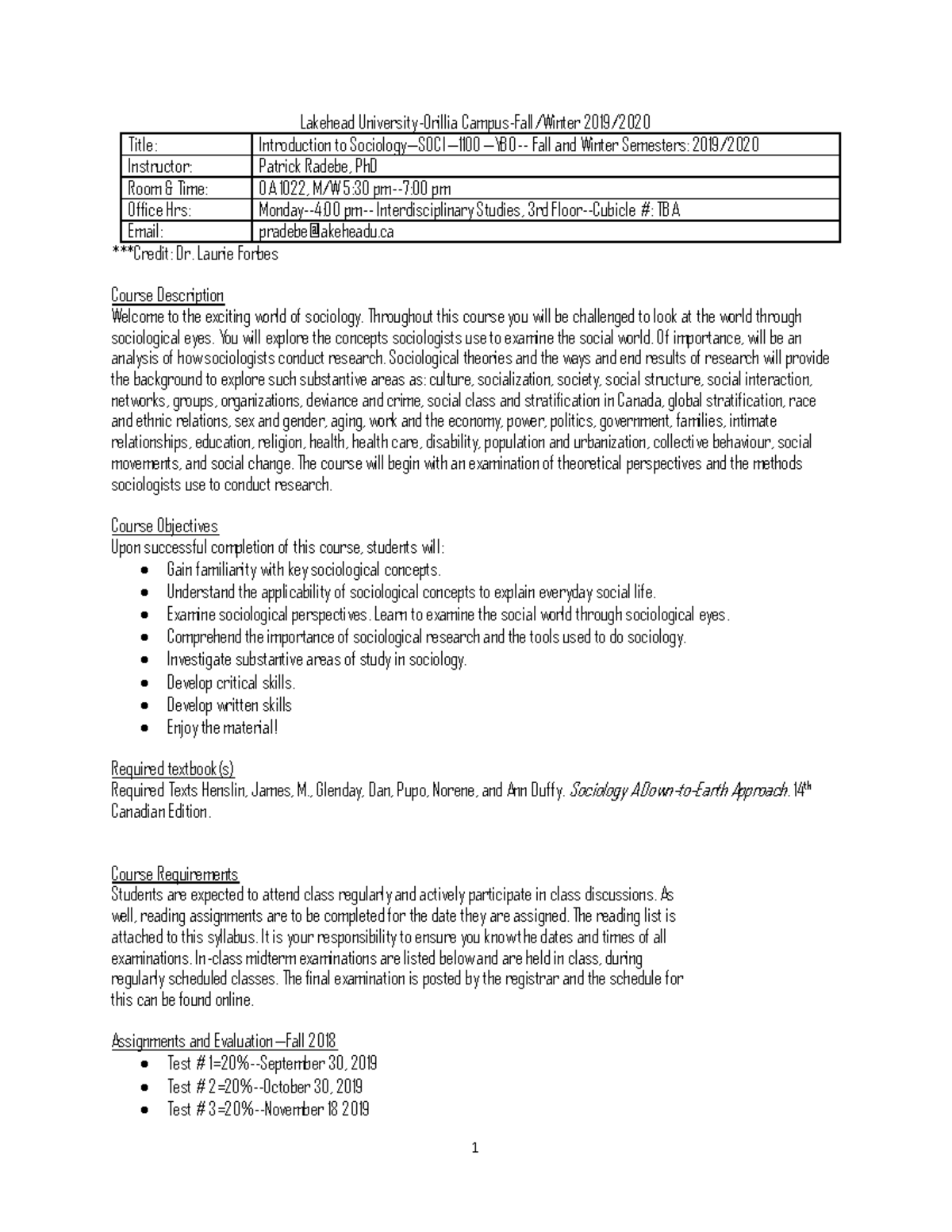 Sociology syllabus - Warning: TT: undefined function: 32 Lakehead University-Orillia - Studocu