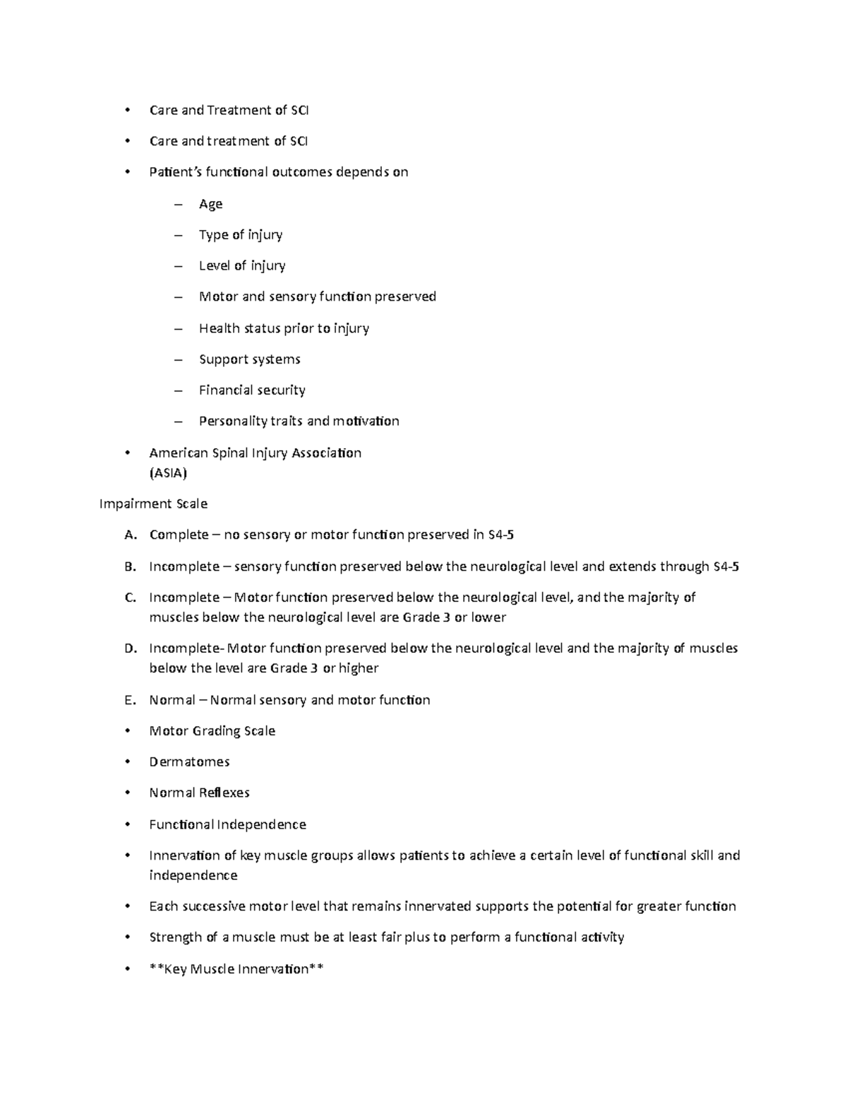 Care and Treatment of SCI - • Care and Treatment of SCI • Care and ...