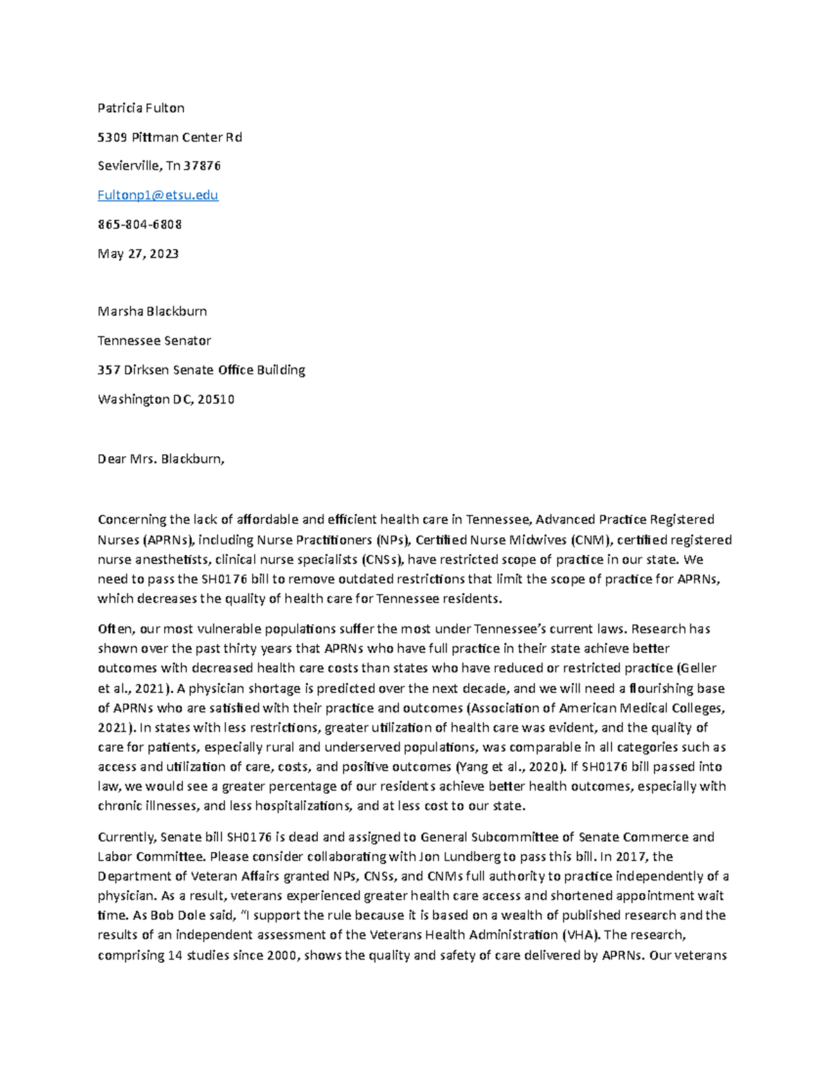 Policy and political letter - NRSE 4610 - ETSU - Studocu