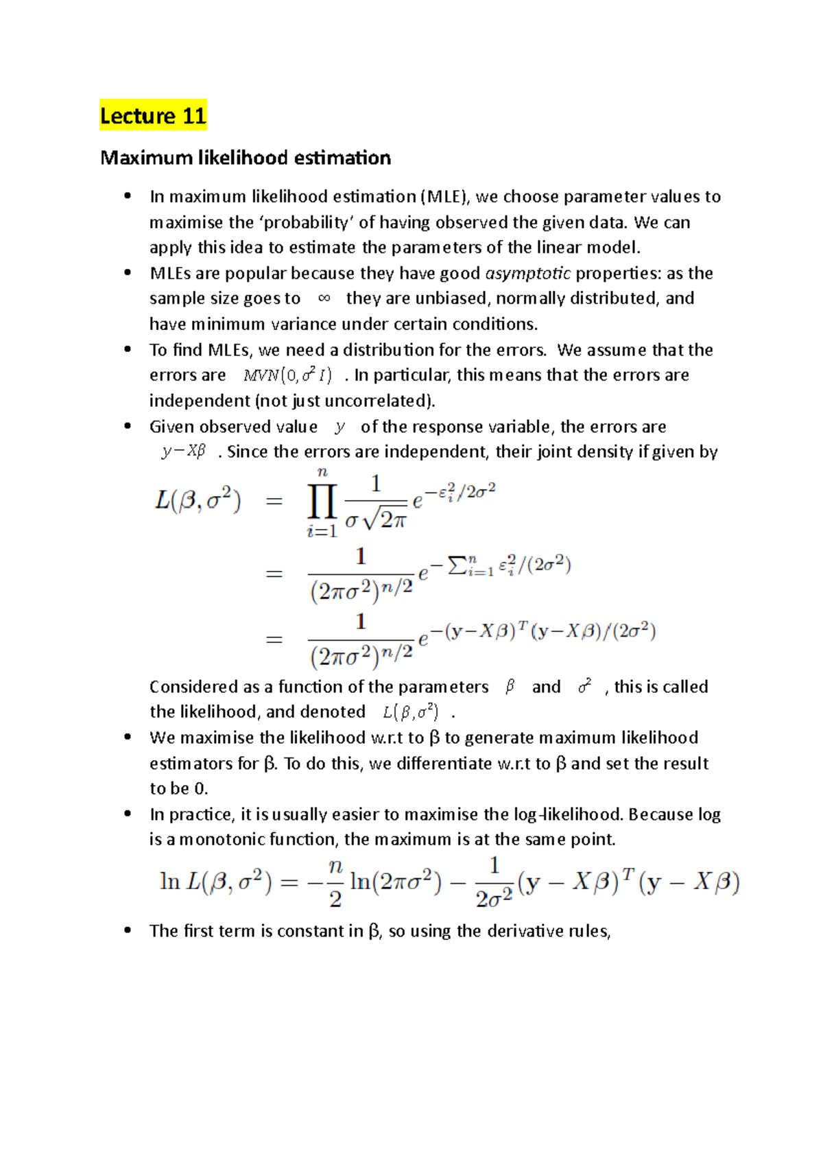 Lecture 11: Maximum likelihood estimation, Sufficiency, Interval estimation - Lecture 11 Maximum ...