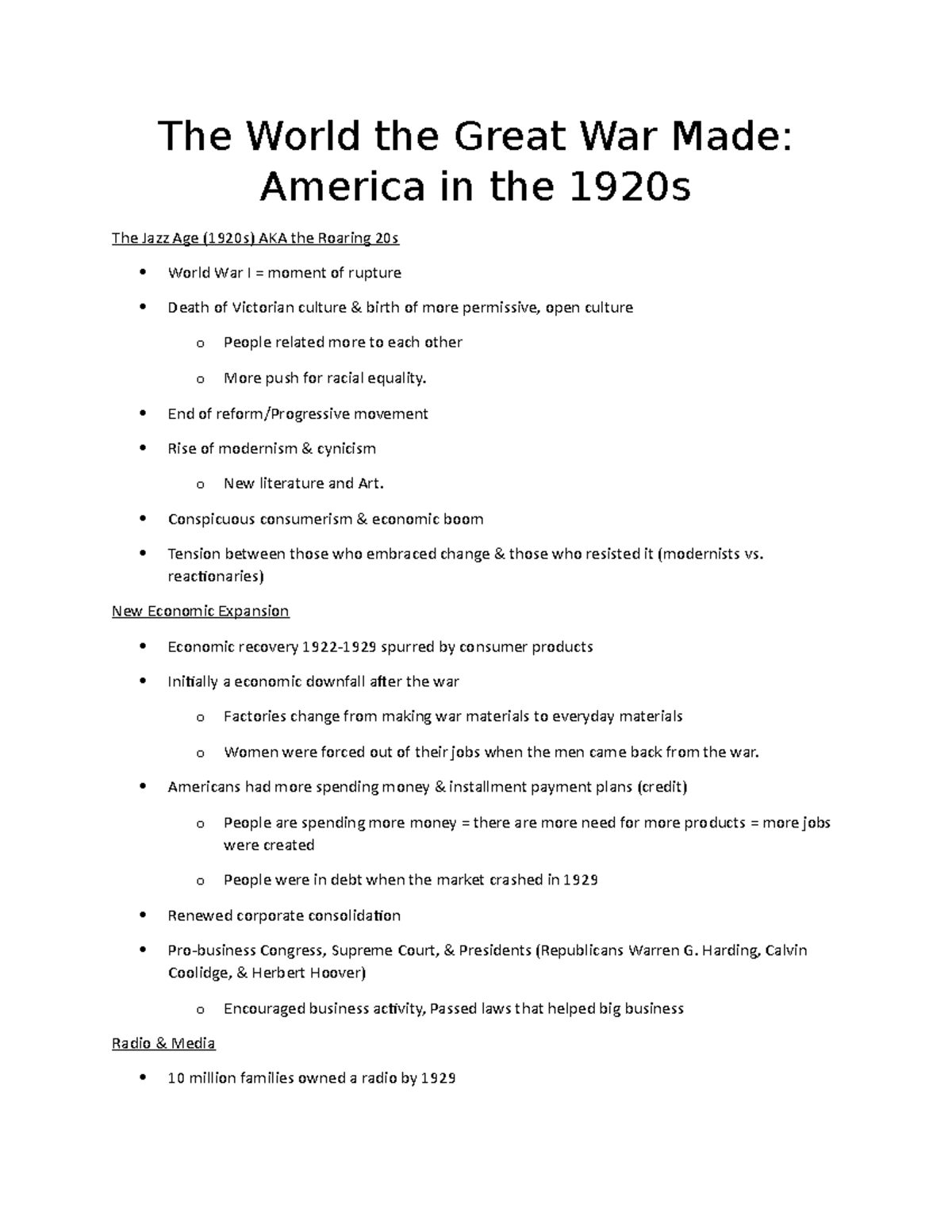 The World the Great War Made America in the 1920s AMH 2020 - The World ...