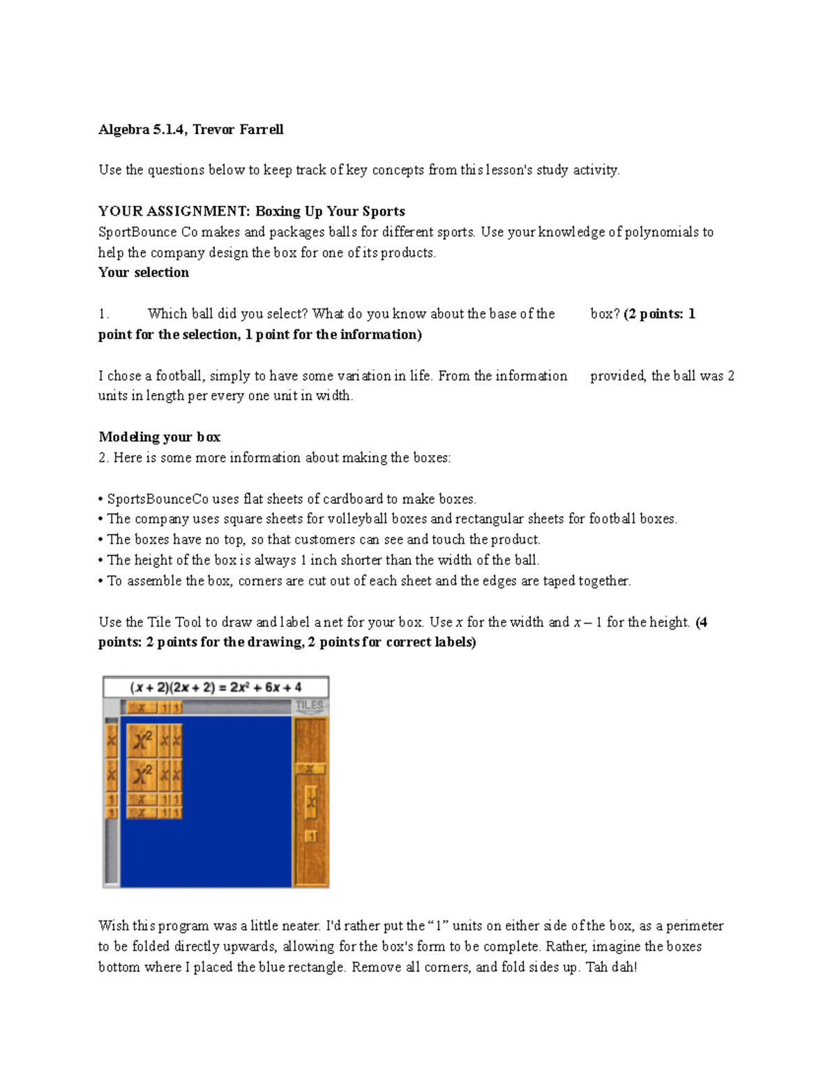 Multiplying Polynomials-Boxing up your sports- Practice 5.4.1 - Algebra ...