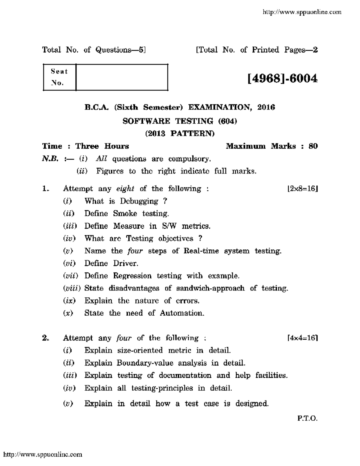 Bca 6 sem software testing 6004 p13 apr 2016 - Software Testing - Studocu