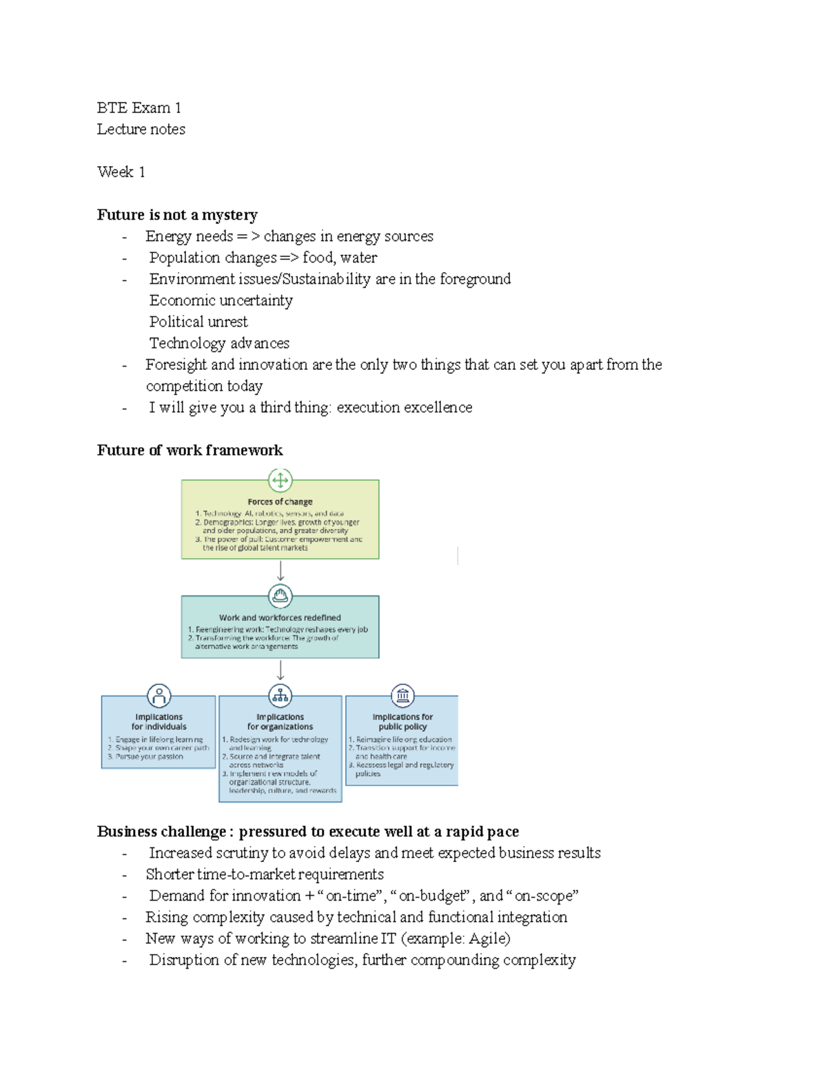 BTE Exam 1 - class notes - BTE Exam 1 Lecture notes Week 1 Future is ...