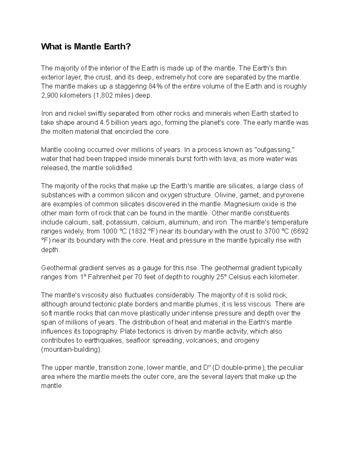 Mantle Earth - What is Mantle Earth? The majority of the interior of ...