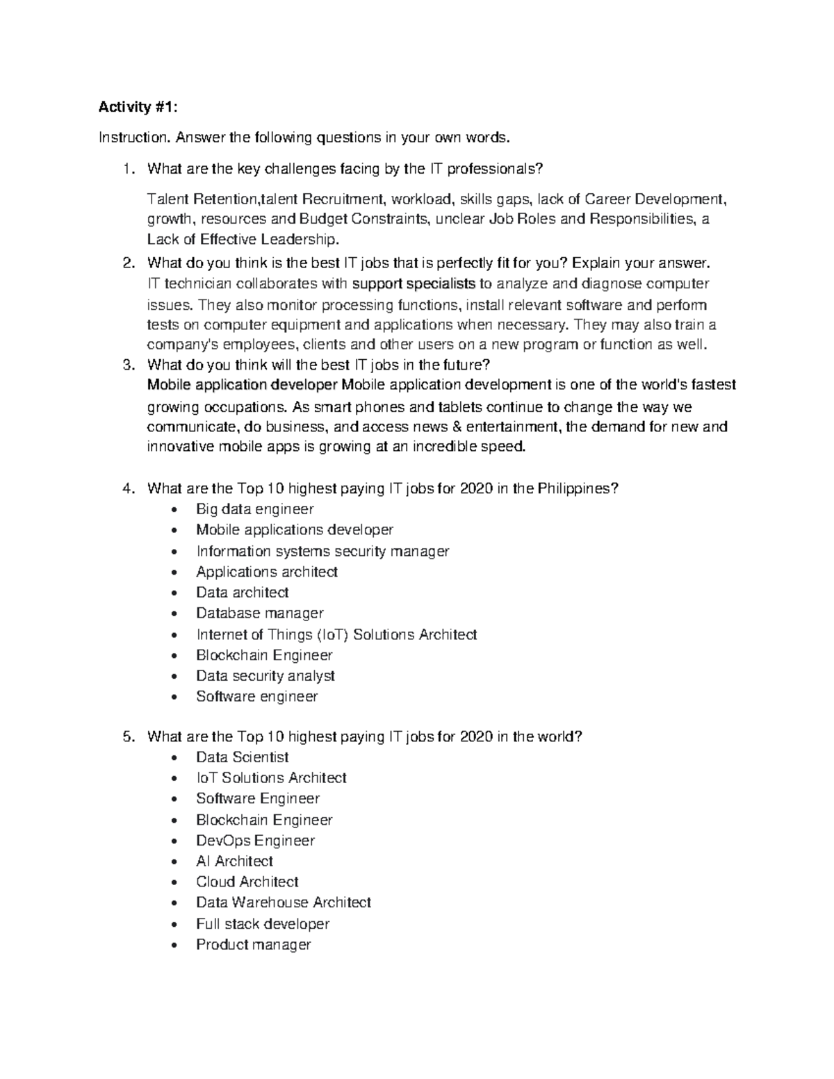 Activity 1- Sp2 - Activity #1: Instruction. Answer the following ...