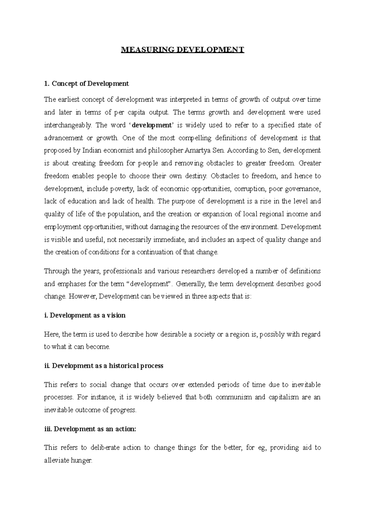 Measuring Development - MEASURING DEVELOPMENT Concept of Development ...
