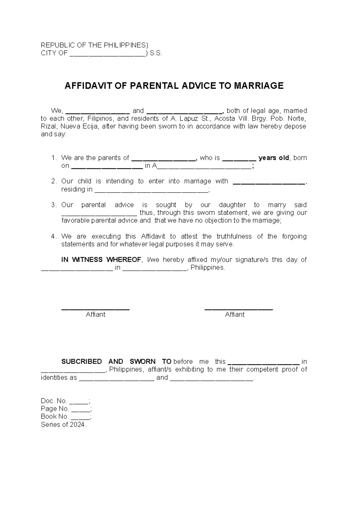 Affidavit-of-Parental-Advice-to-Marriage File - REPUBLIC OF THE ...