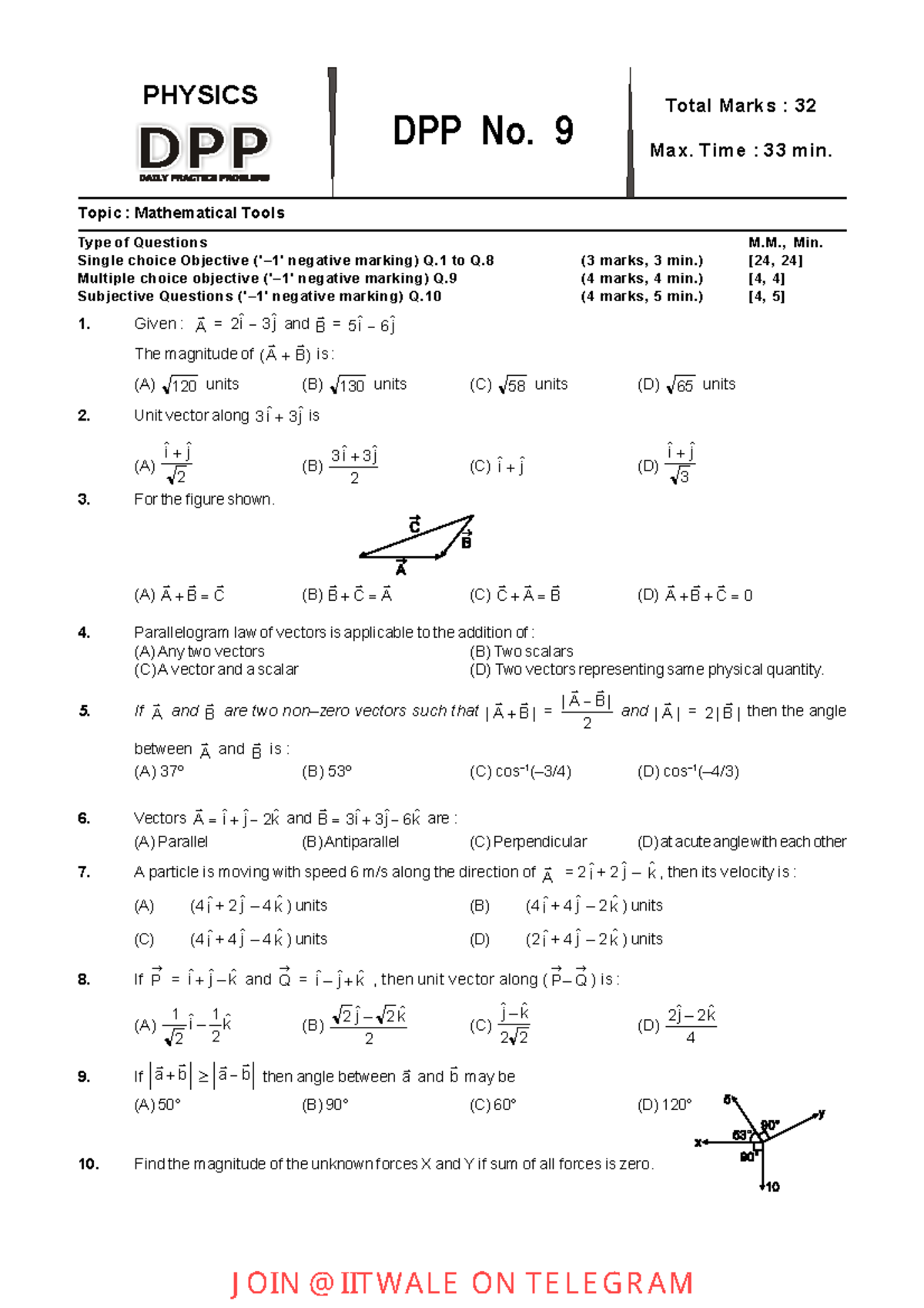 9 Mathematical Tools - Imp - PHYSICS DPP No. 9 Total Marks : 32 Max ...