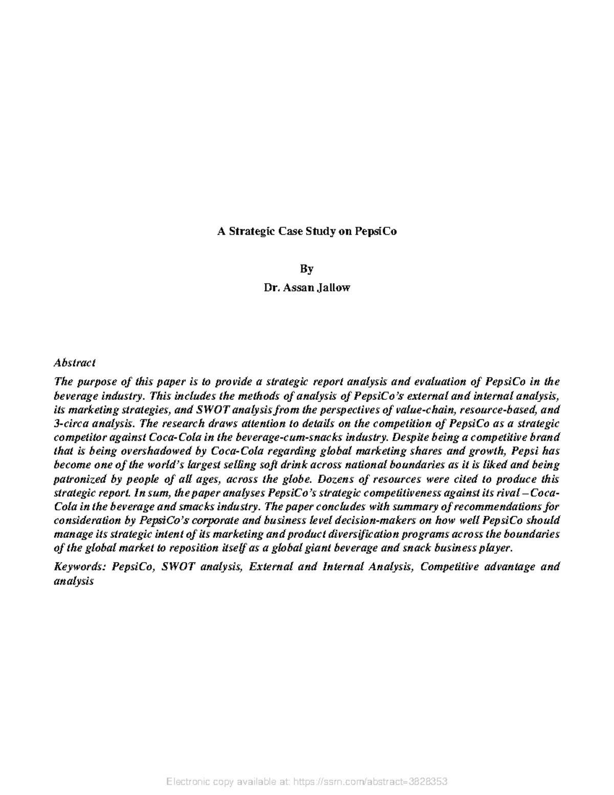 SSRN-id3828353 - A Strategic Case Study on PepsiCo By Dr. Assan Jallow ...