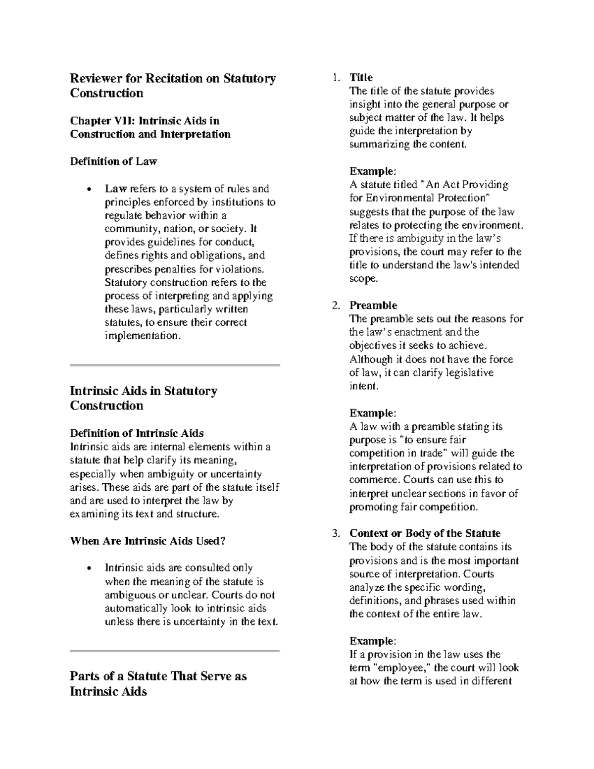 Stat - chap 6 - statcon - Reviewer for Recitation on Statutory Construction Chapter VII ...