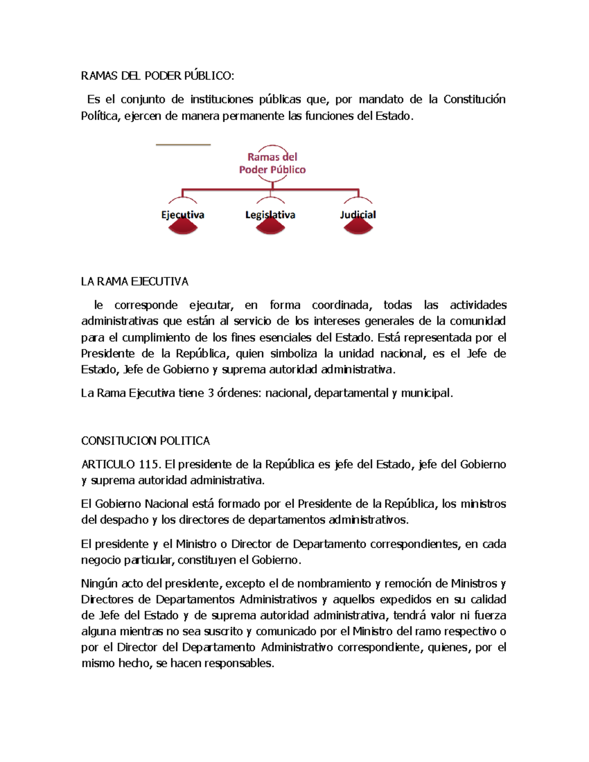 Ramas DEL Poder Público - RAMAS DEL PODER PÚBLICO: Es el conjunto de ...
