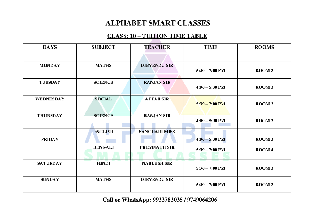 Class 10-5 - XDWE1D - ALPHABET SMART CLASSES CLASS: 10 – TUITION TIME ...