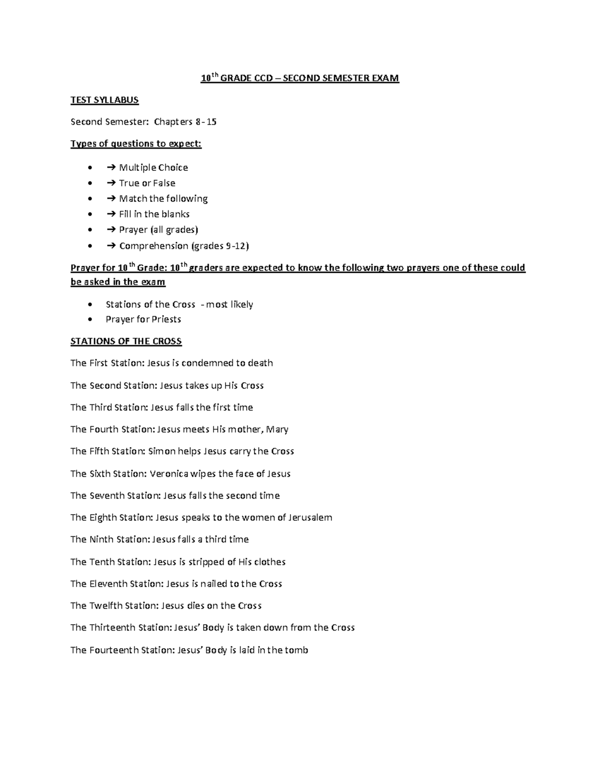 10th Grade CCD 2nd Semester Exam - 10 th GRADE CCD – SECOND SEMESTER ...