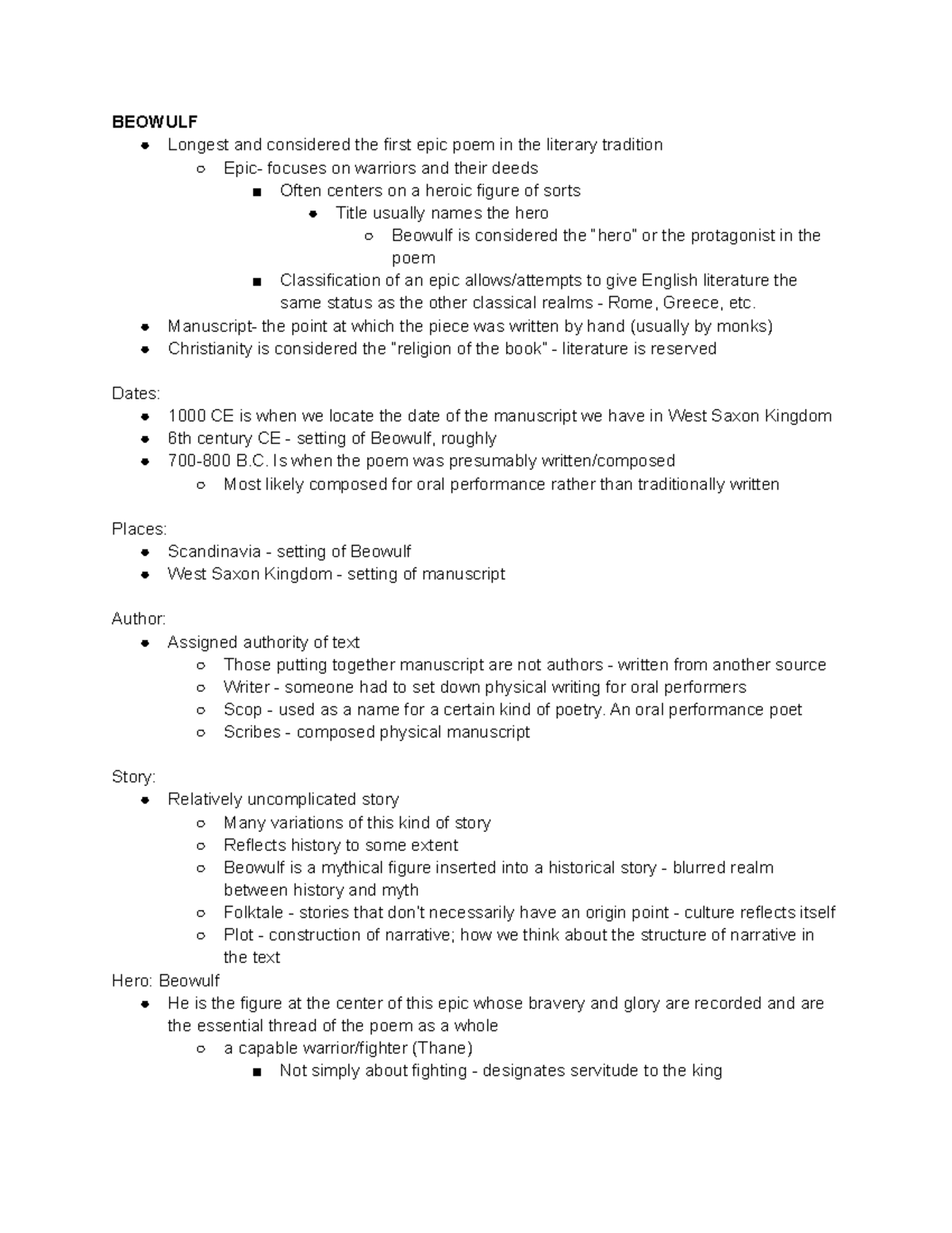 ENG 241 Notes 2 - Beowulf - BEOWULF Longest and considered the first ...