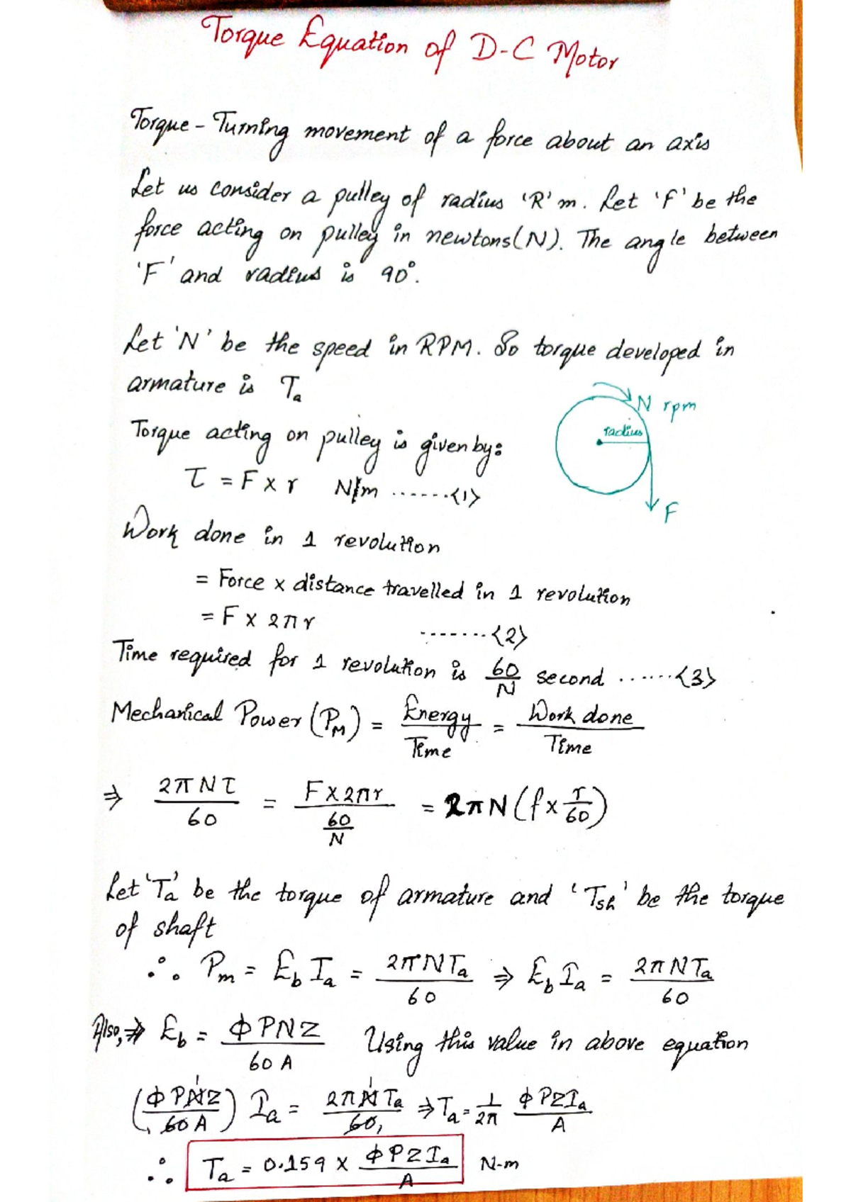 Torque equation - Let be the force acting on pulley in newtons(N) The ...