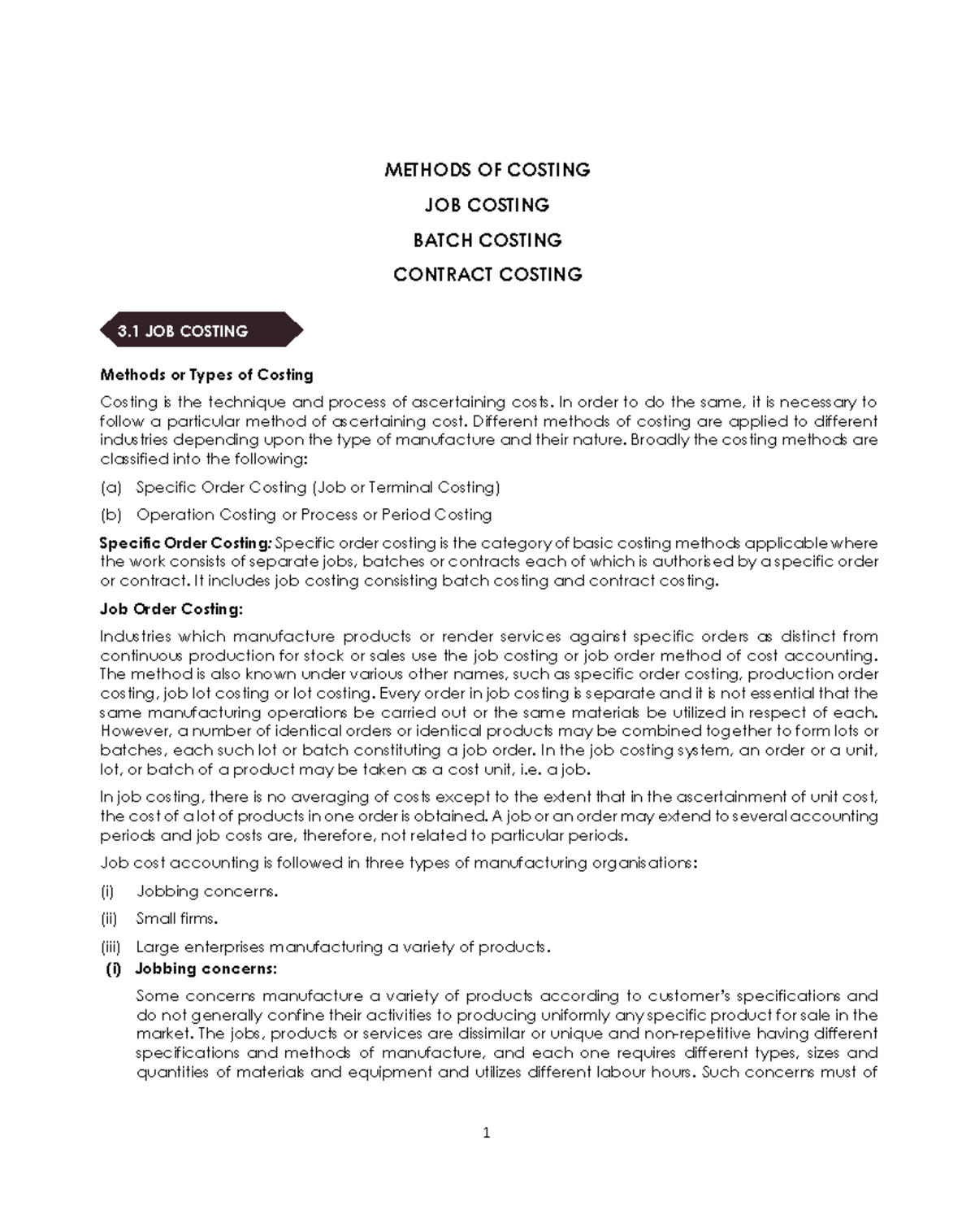 Costing Method ch 3 - Lecture notes - METHODS OF COSTING JOB COSTING ...