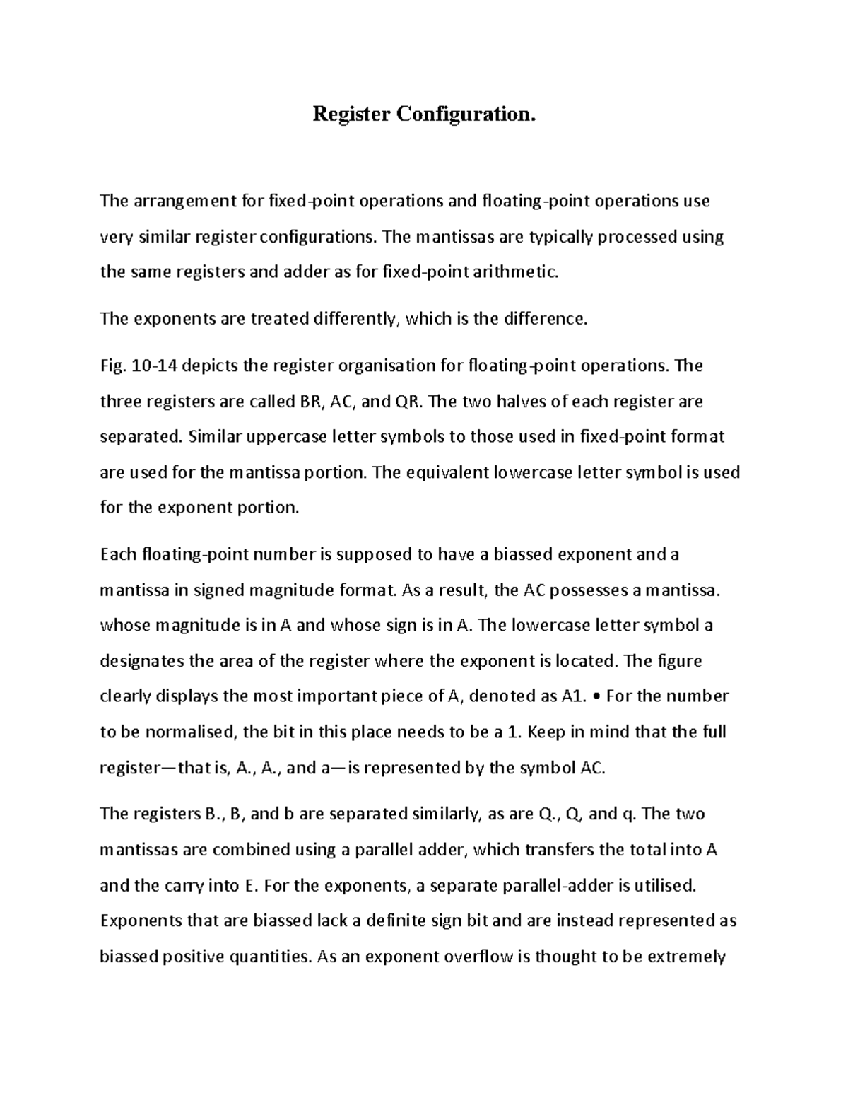 Register Configuration - The arrangement for fixed-point operations and ...