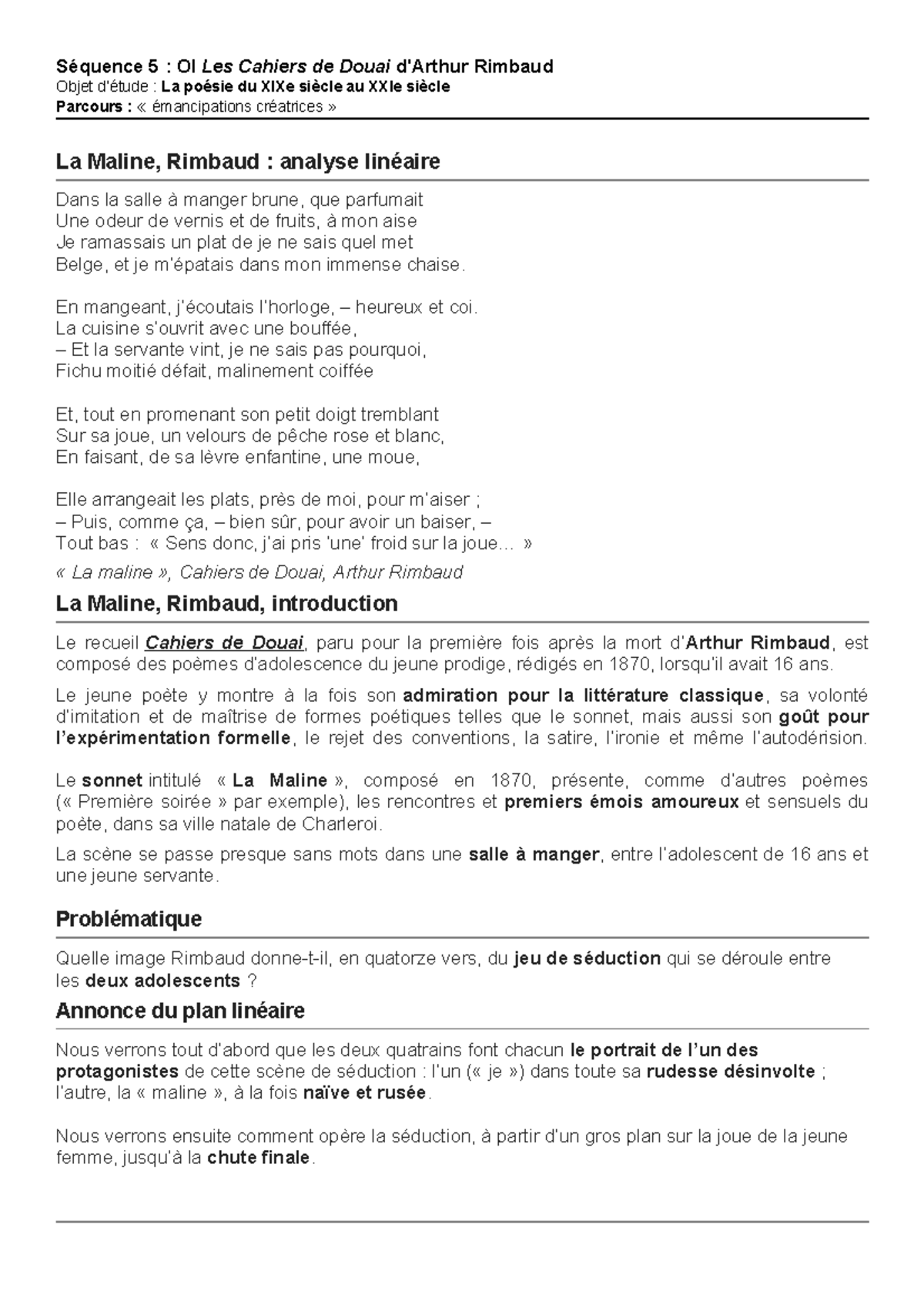 LA Maline - Analyse linéaire bac parcours émancipations créatrices ...