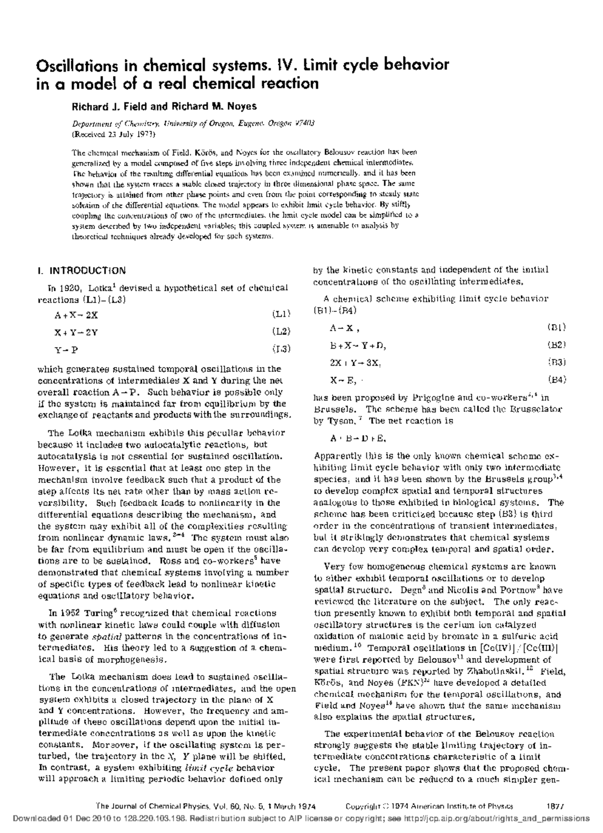 Oscillations In Chemical Systems Iv Limi Oscillations In Chemical Systems Iv Limit Cycle