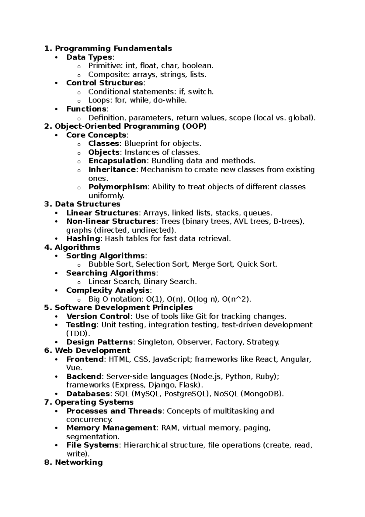 Programming Tips - 1. Programming Fundamentals Data Types: o Primitive: int, float, char ...