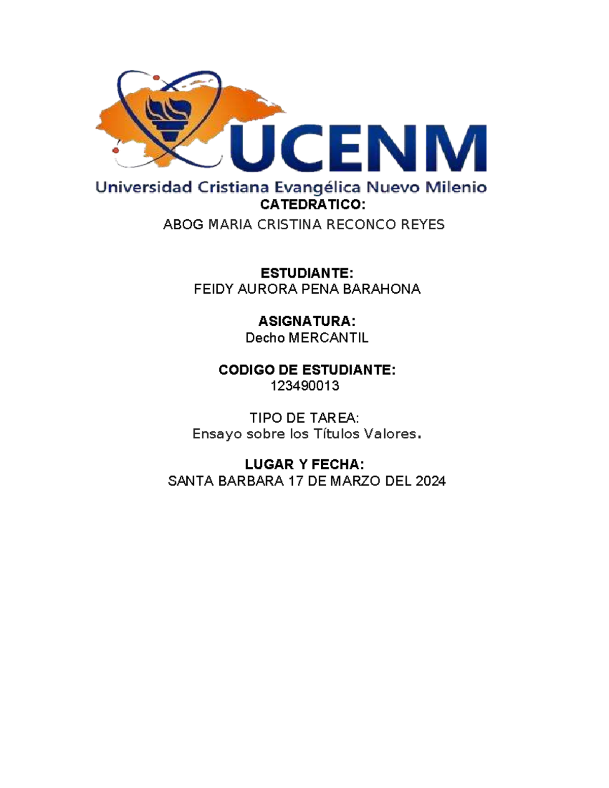 Ensayo de mercantil - CATEDRATICO: ABOG MARIA CRISTINA RECONCO REYES ...