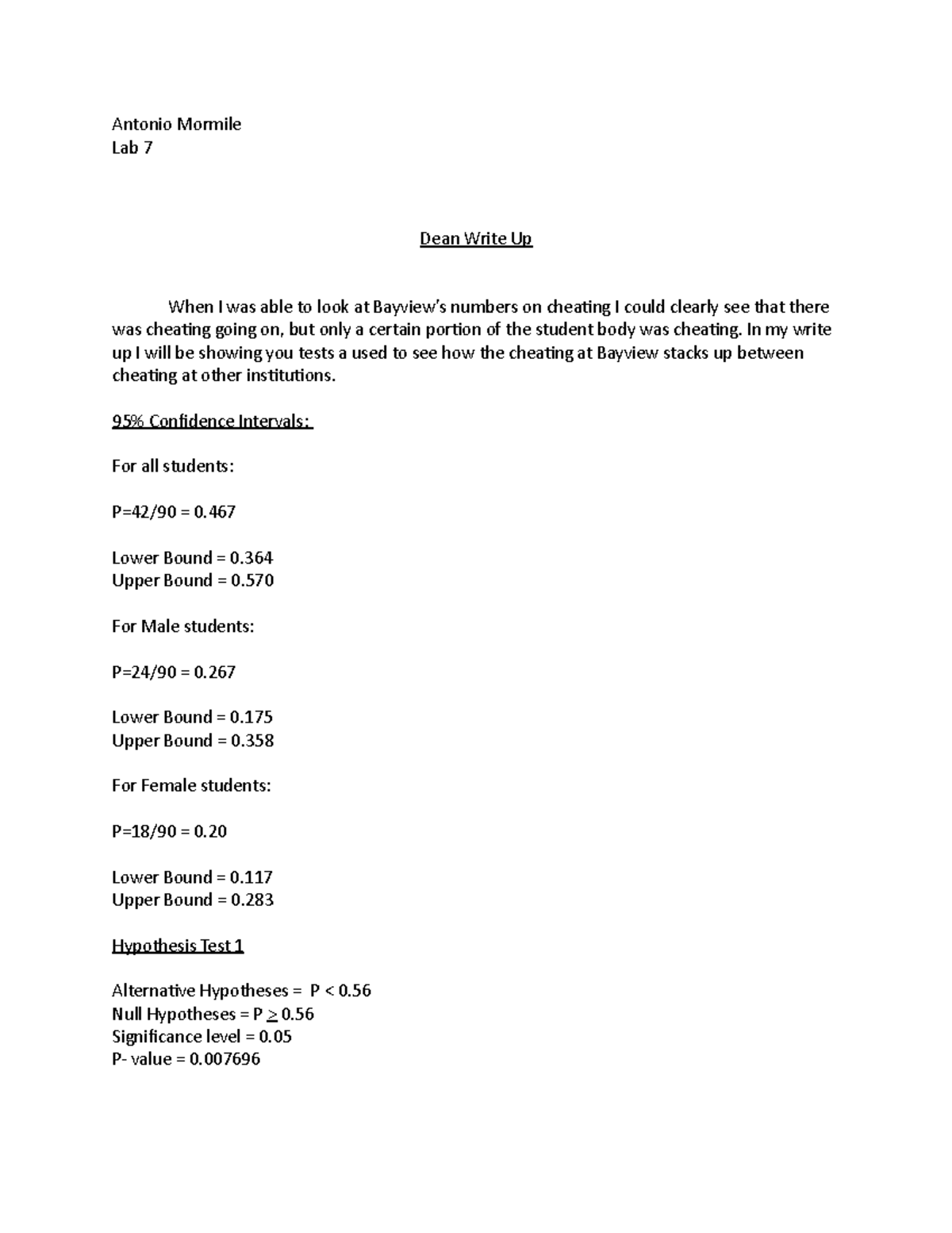 Unit 7 Lab -This is the 7th lab done in the class. - Antonio Mormile ...