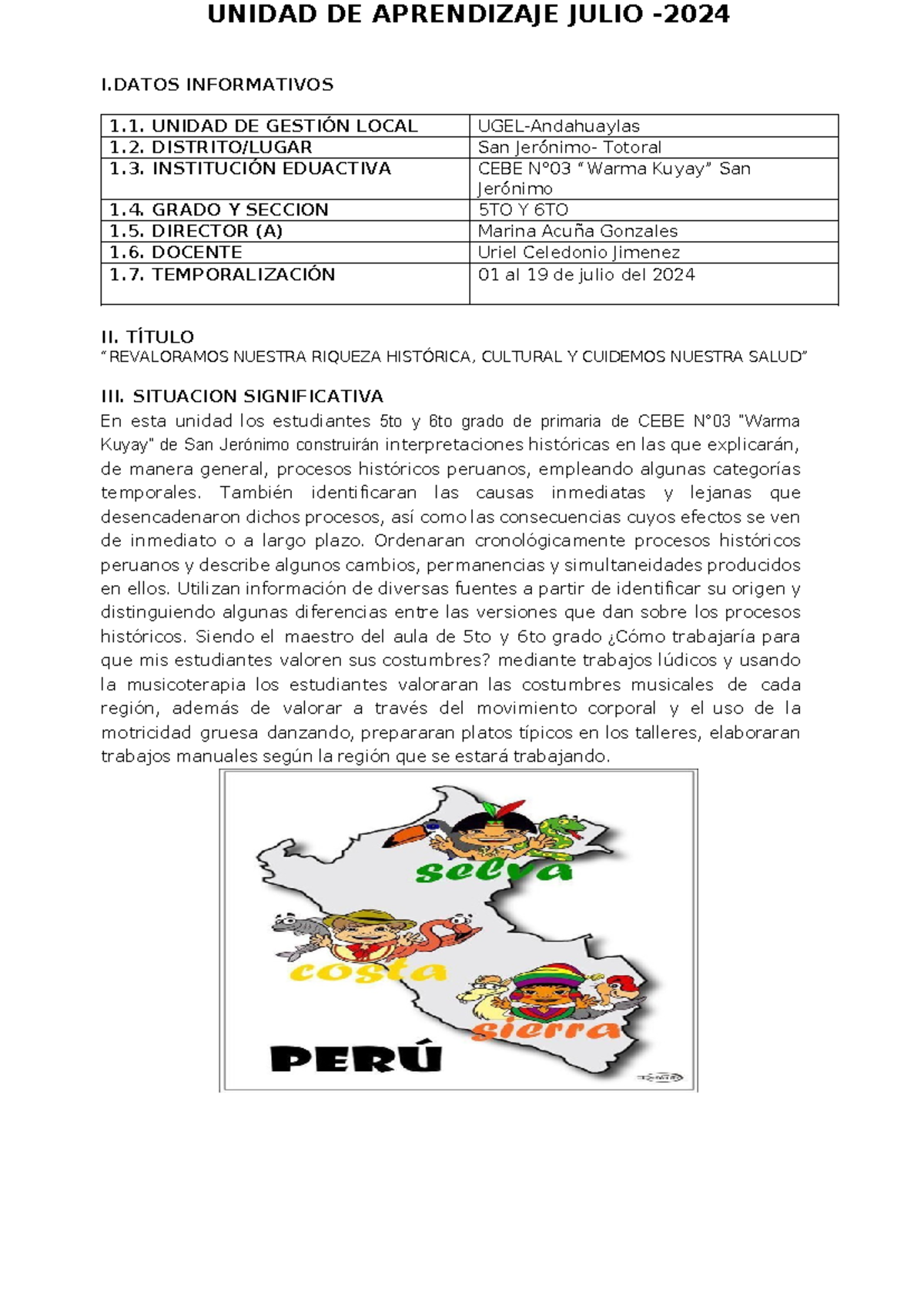 Unidad DE Aprendizaje Julio - UNIDAD DE APRENDIZAJE JULIO - I ...