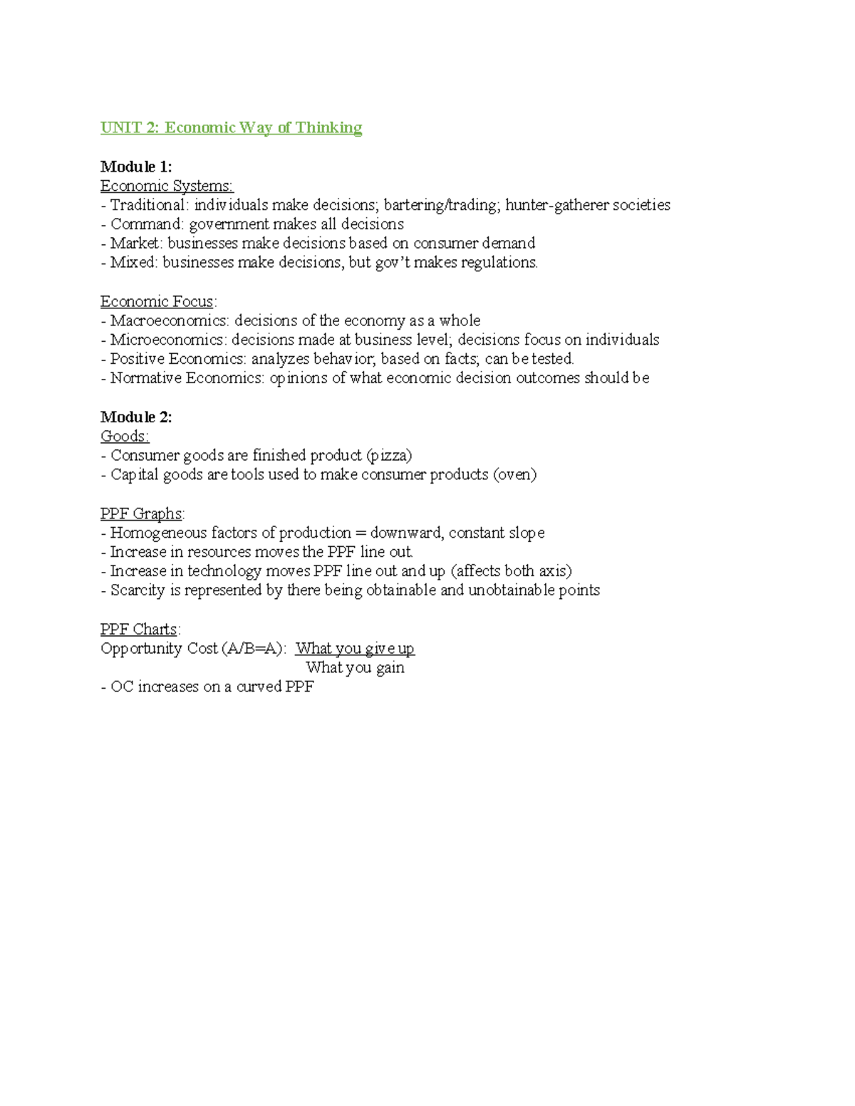 D089 Study Guide - D089 Notes - UNIT 2: Economic Way of Thinking Module ...