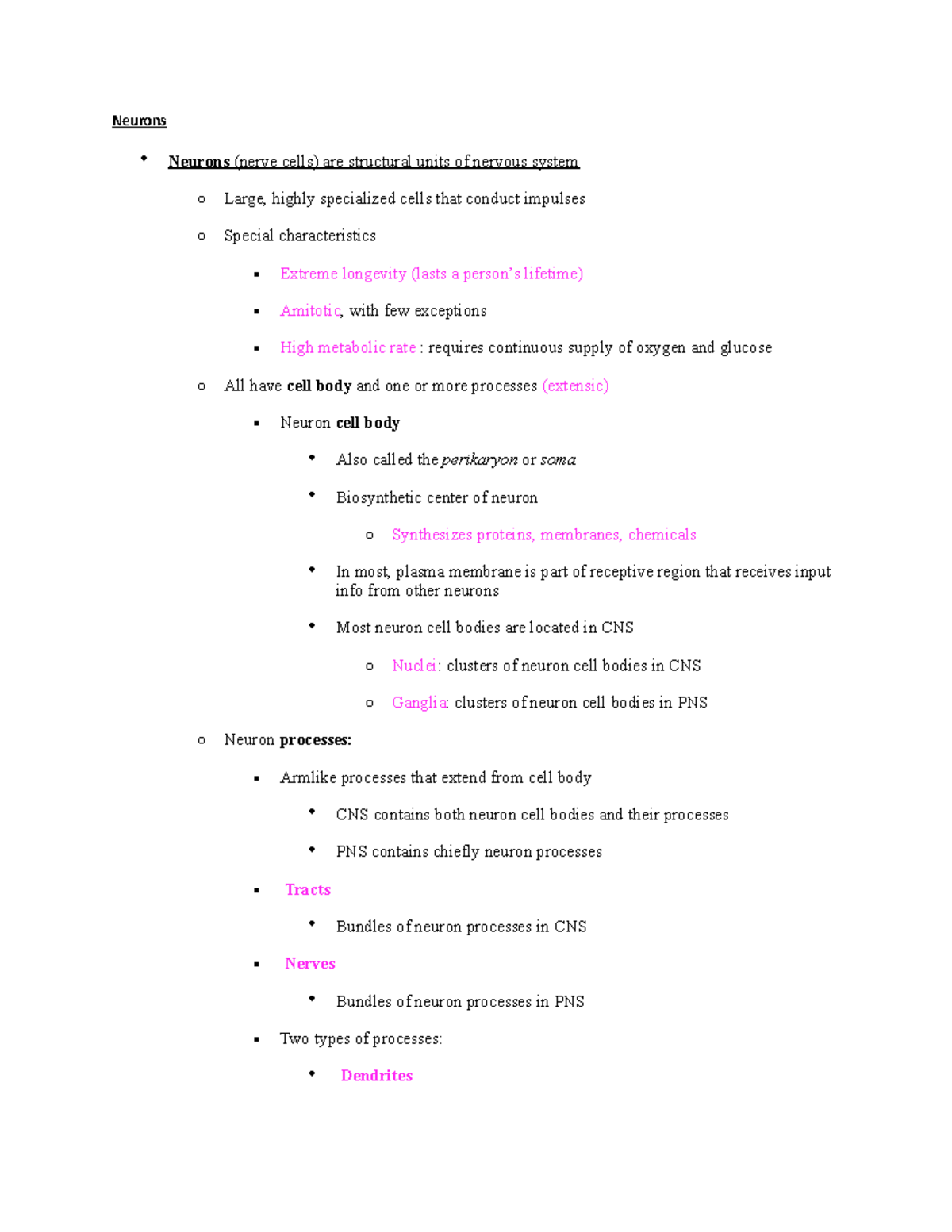 Neuron notes - Neurons Neurons (nerve cells) are structural units of ...